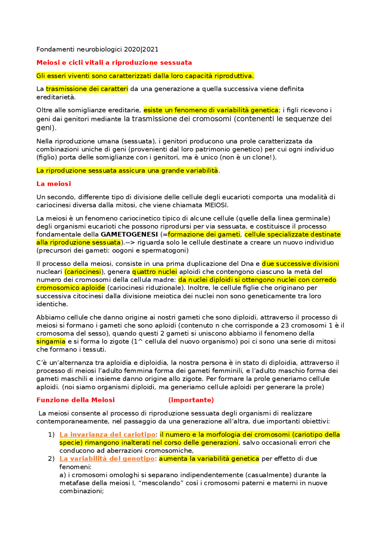 Fondamenti Neurobiologici E Genetici Parte 2 Docsity
