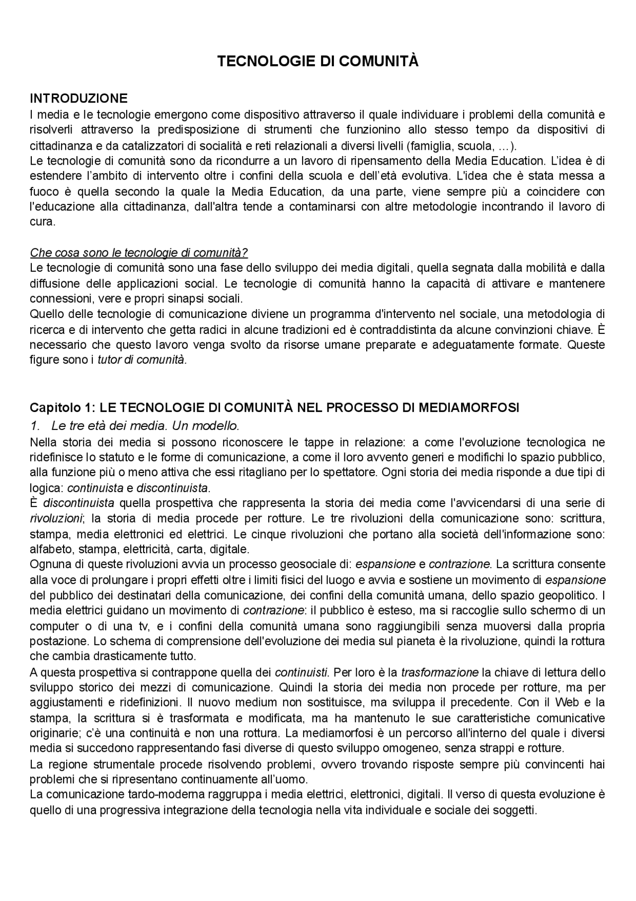 Tecnologie Di Comunità Docsity