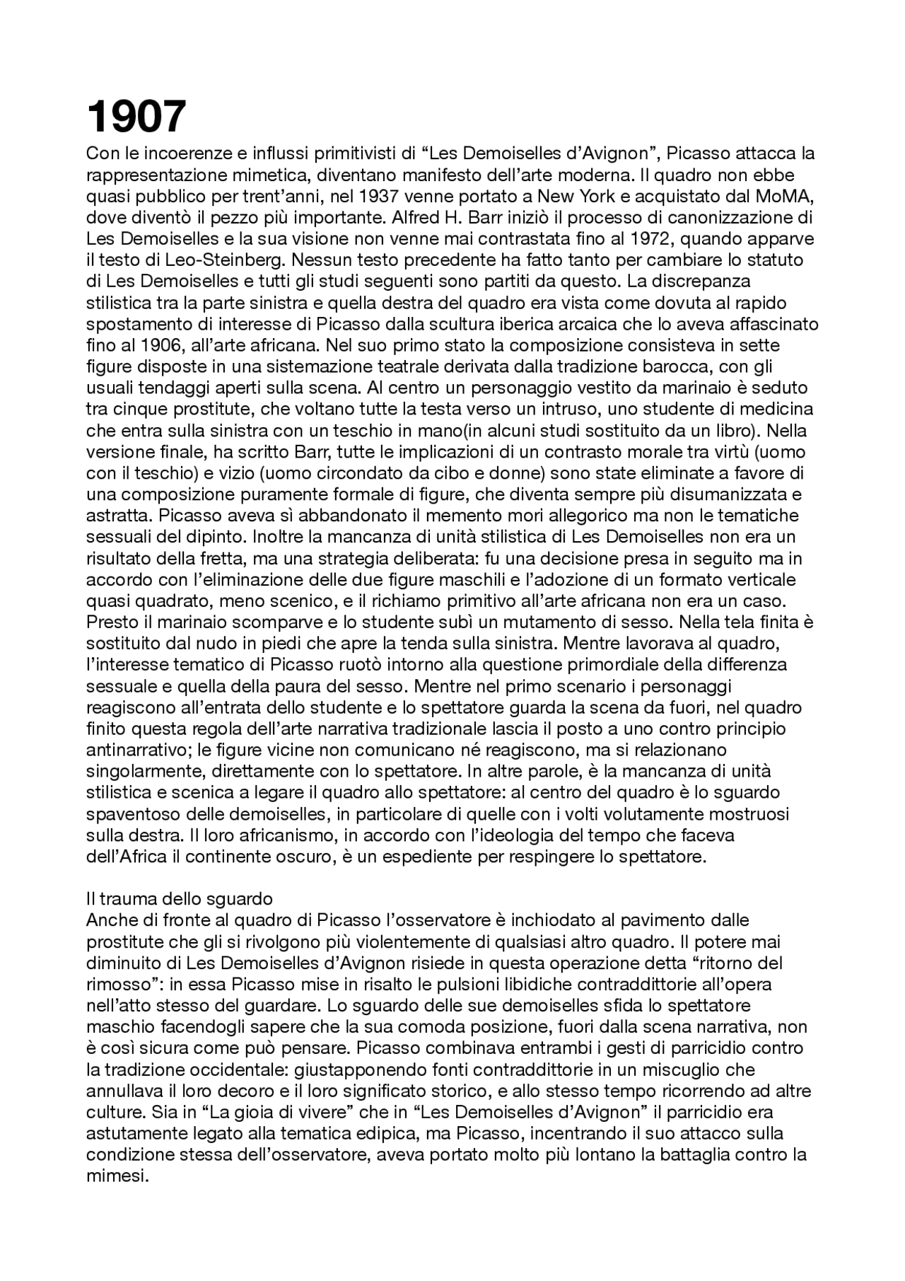 Storia dell'arte '900 appunti 1907 - 1947 - Docsity