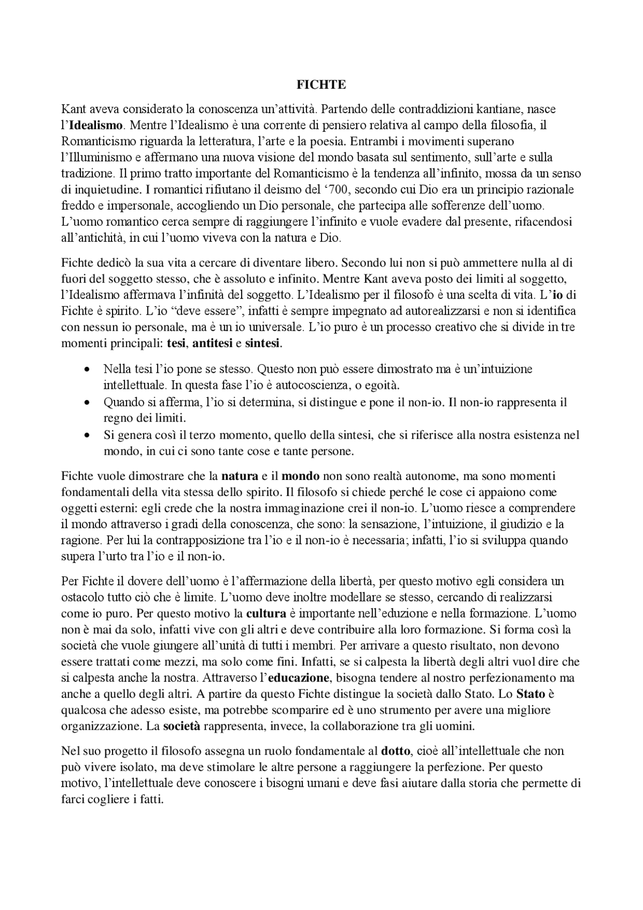 Sintesi Breve Su Fichte E Schelling Docsity