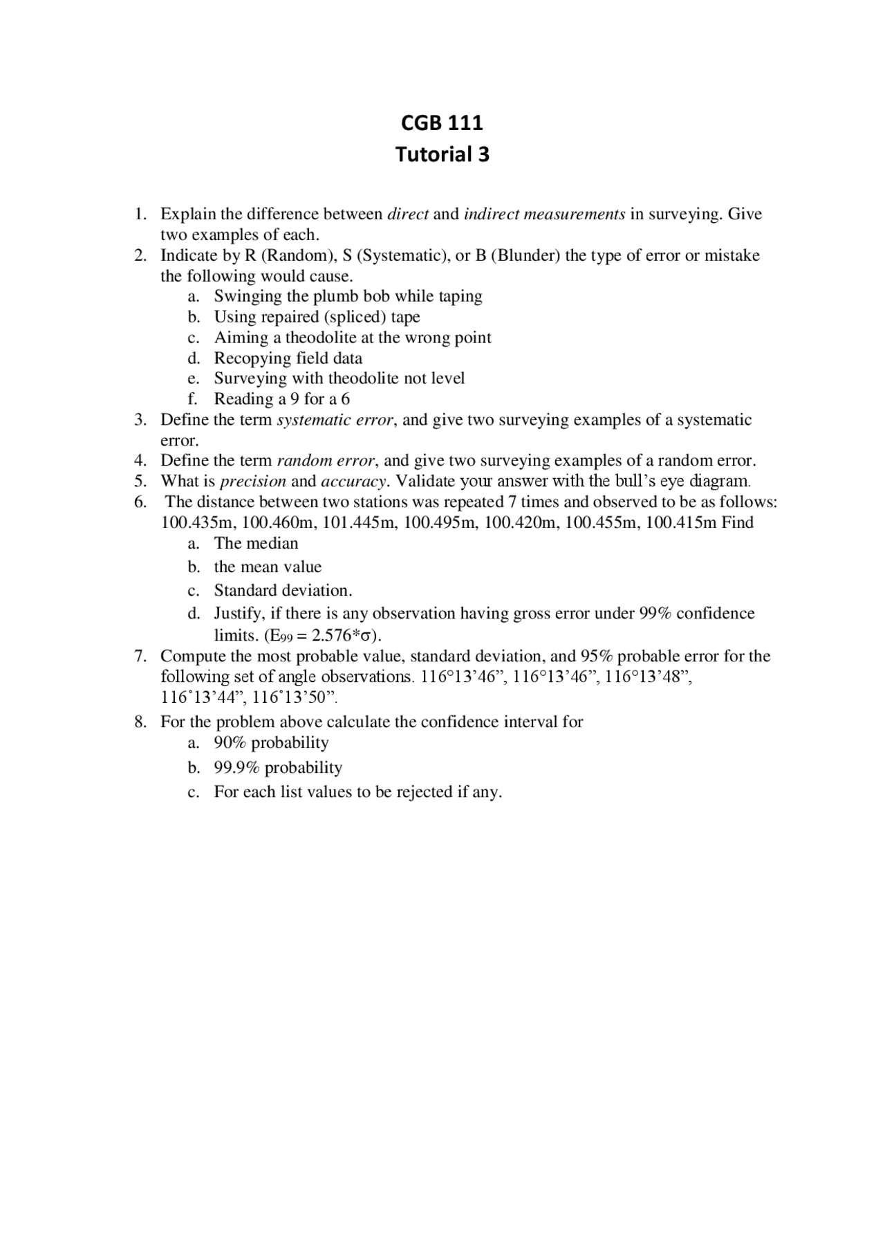 Geomatics Assignments 3 Part Of Ca Docsity