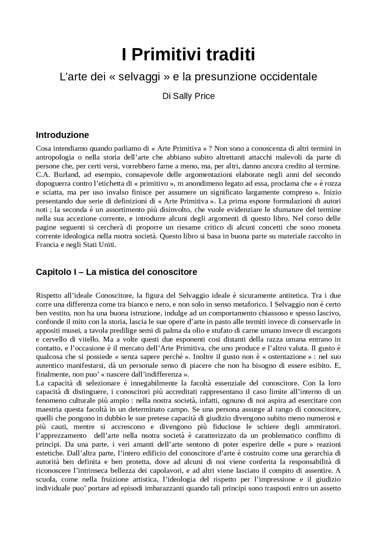 Price I Primitivi Traditi Docsity