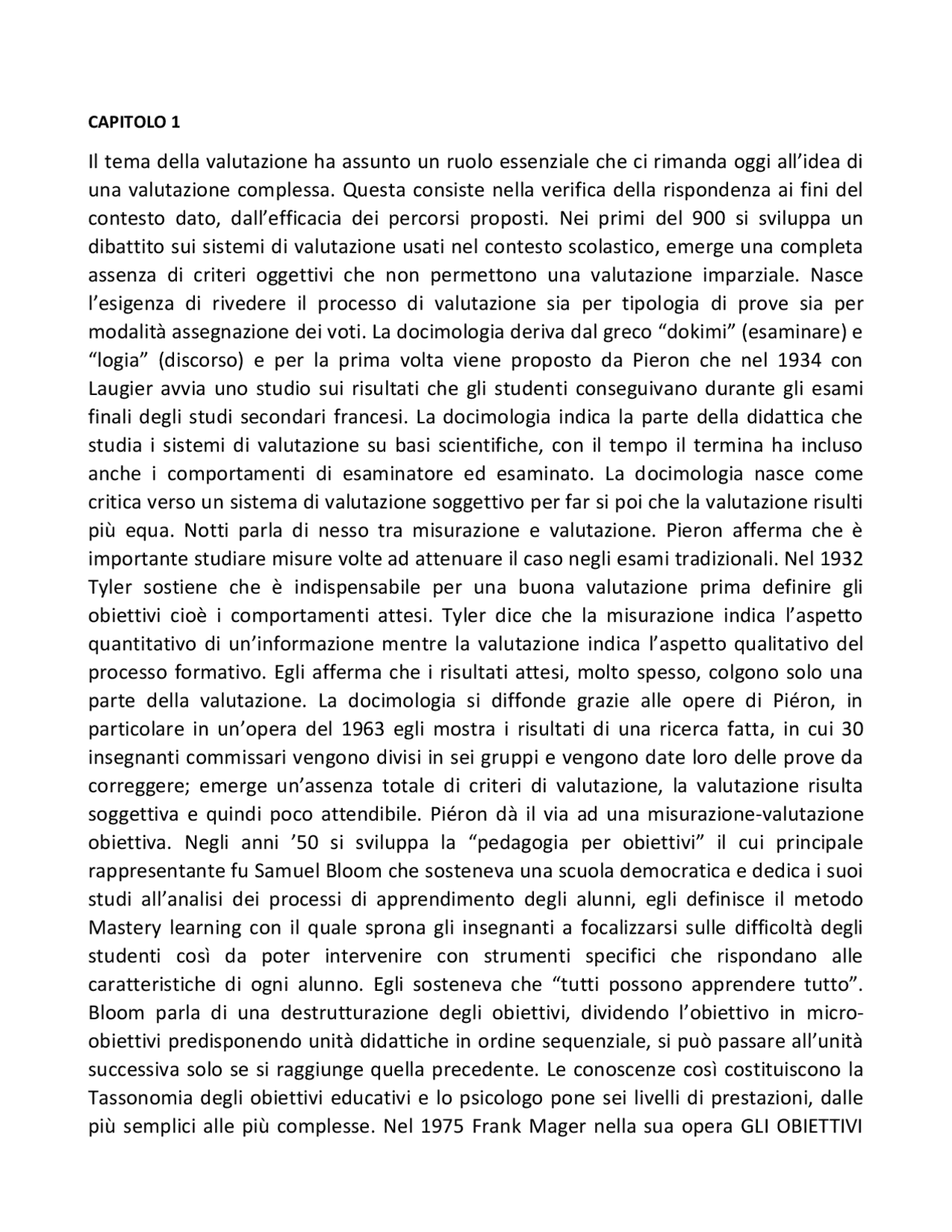 Riassunto Valtazione Docsity