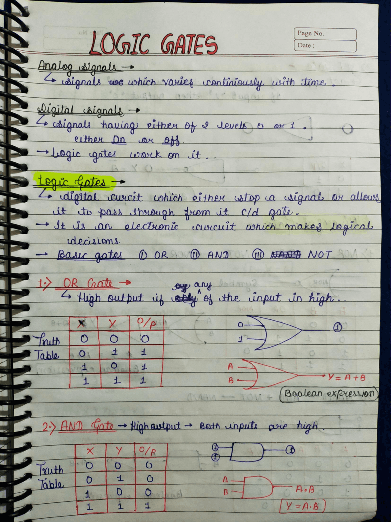 Physics Logic Gates Handwritten Colorful Complete Notes Docsity
