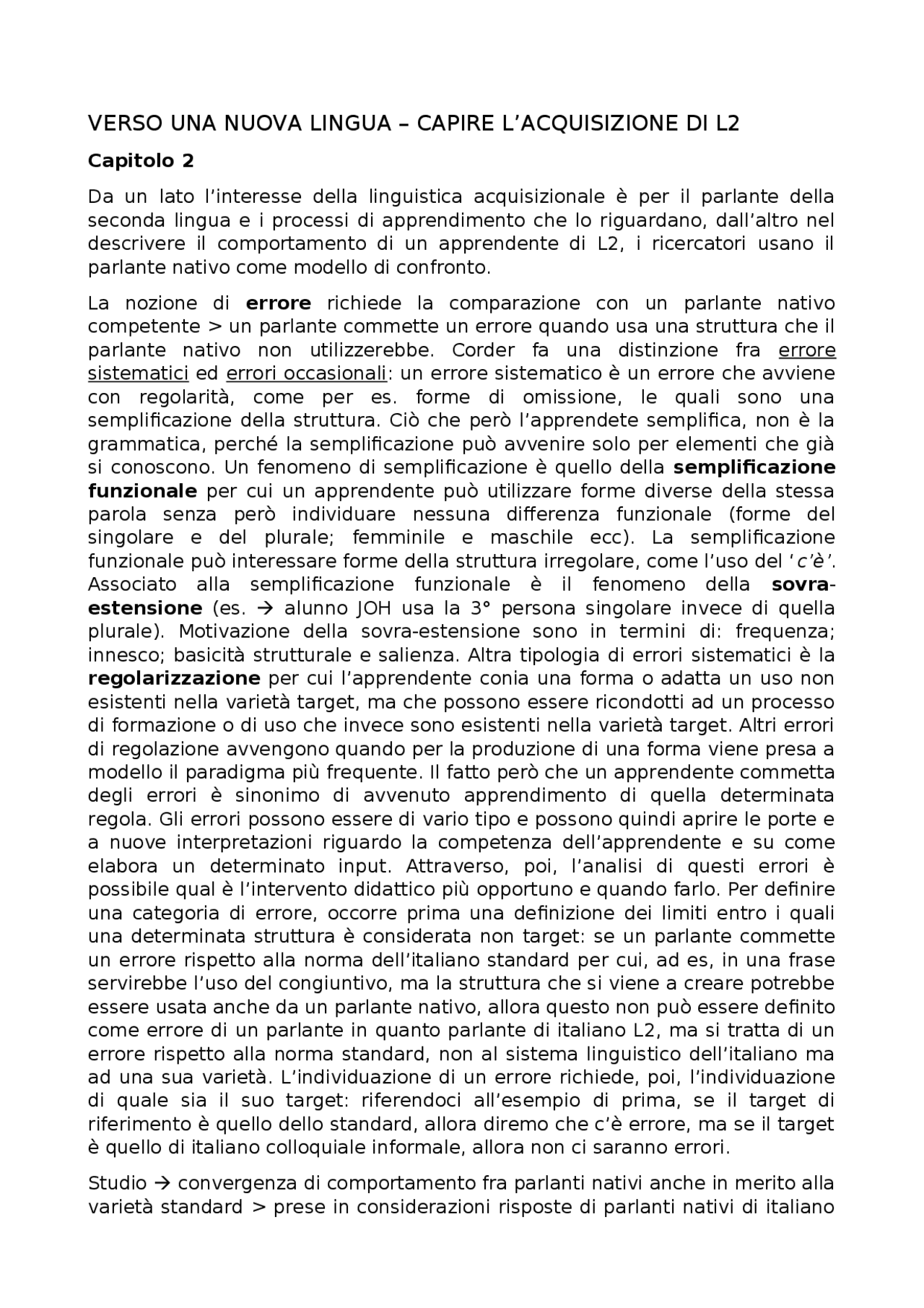 Riassunto Libro Verso Una Nuova Lingua Capire Lacquisizione Di L2