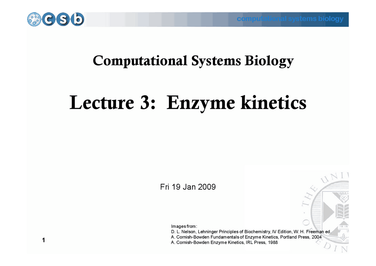 Enzyme Kinetics In Downstream Processing Docsity