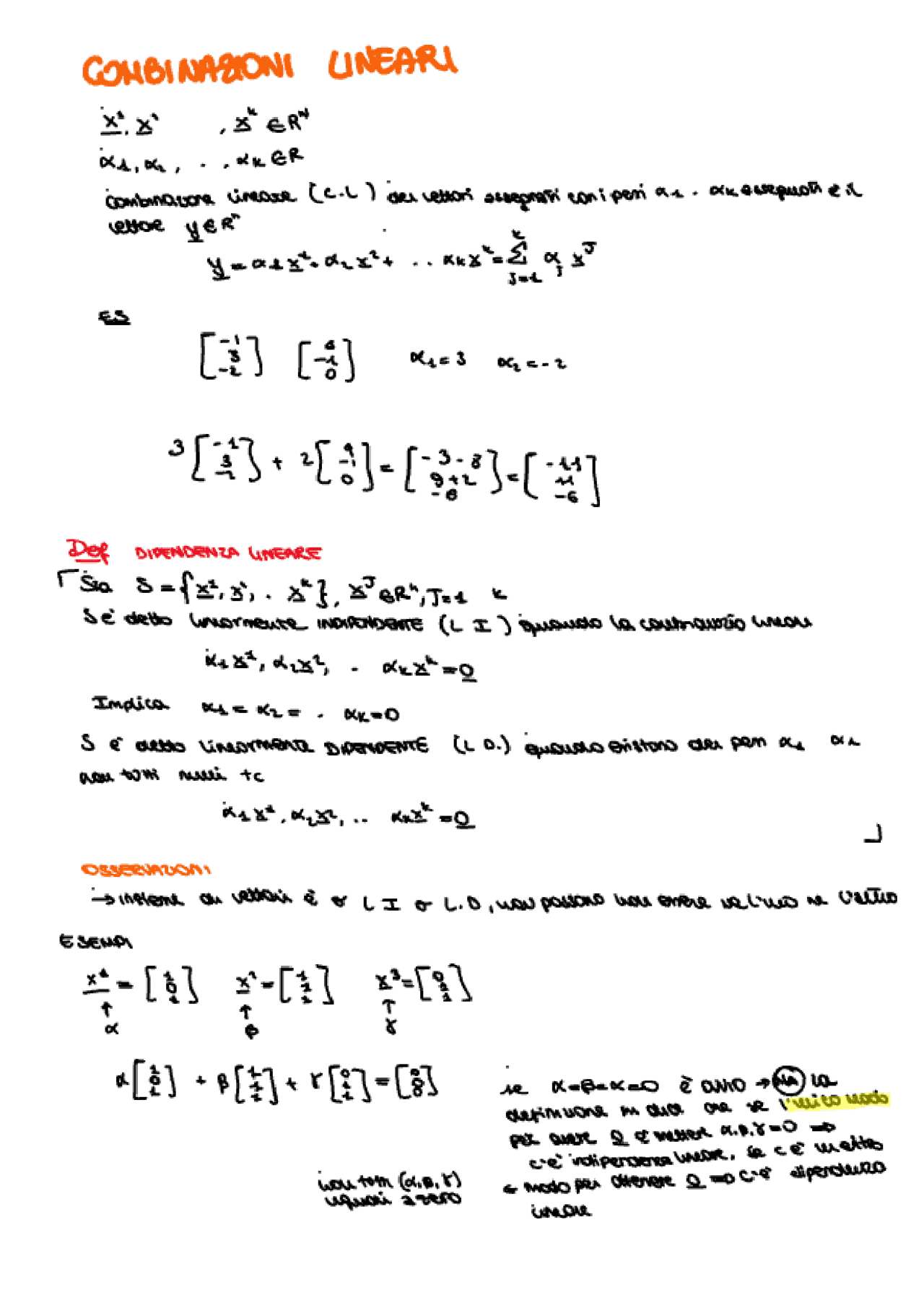 Algebra Lineare Appunti Scritti E Esempi Docsity