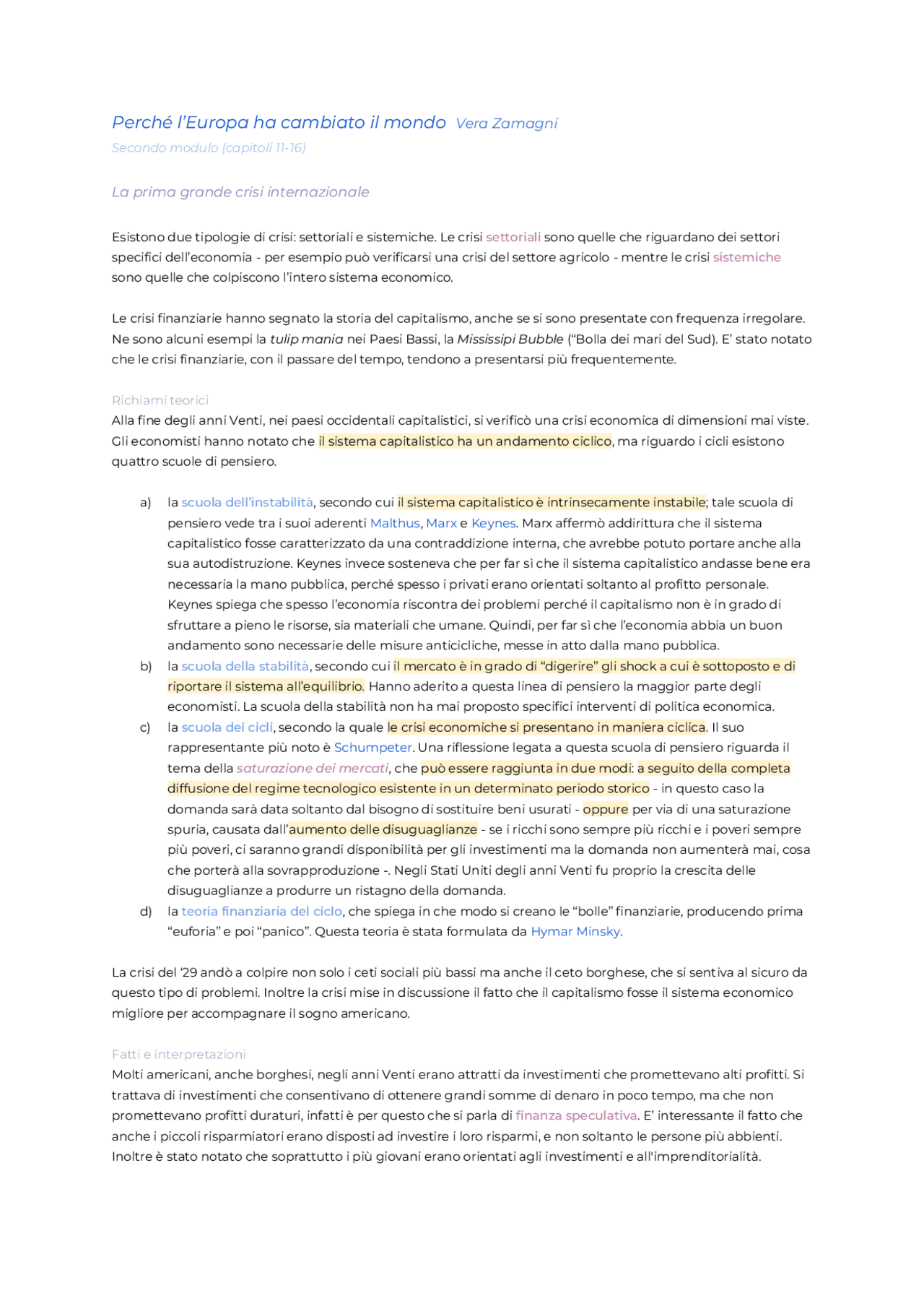 Storia economica - secondo modulo - Docsity