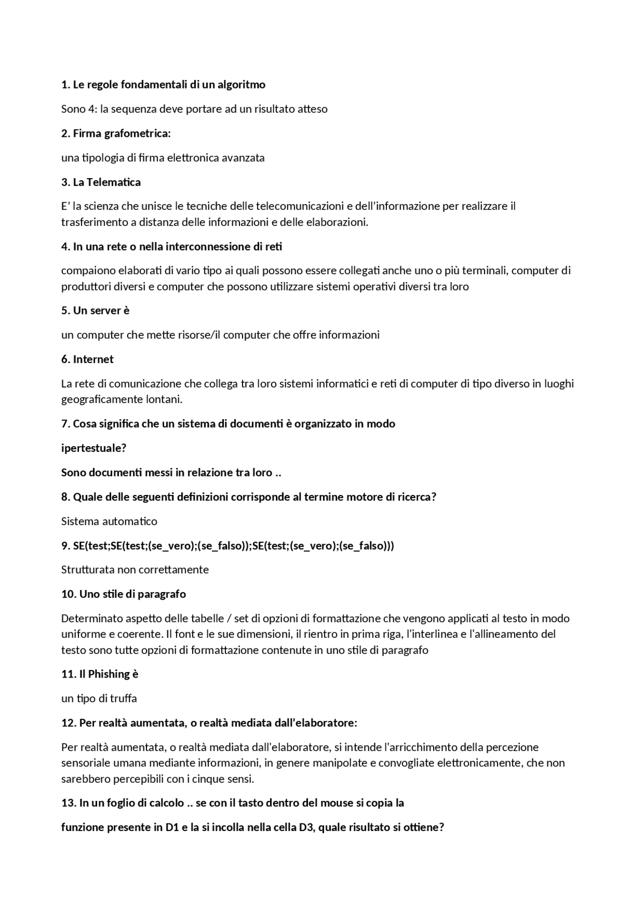 Risposte Domande Informatica Docsity