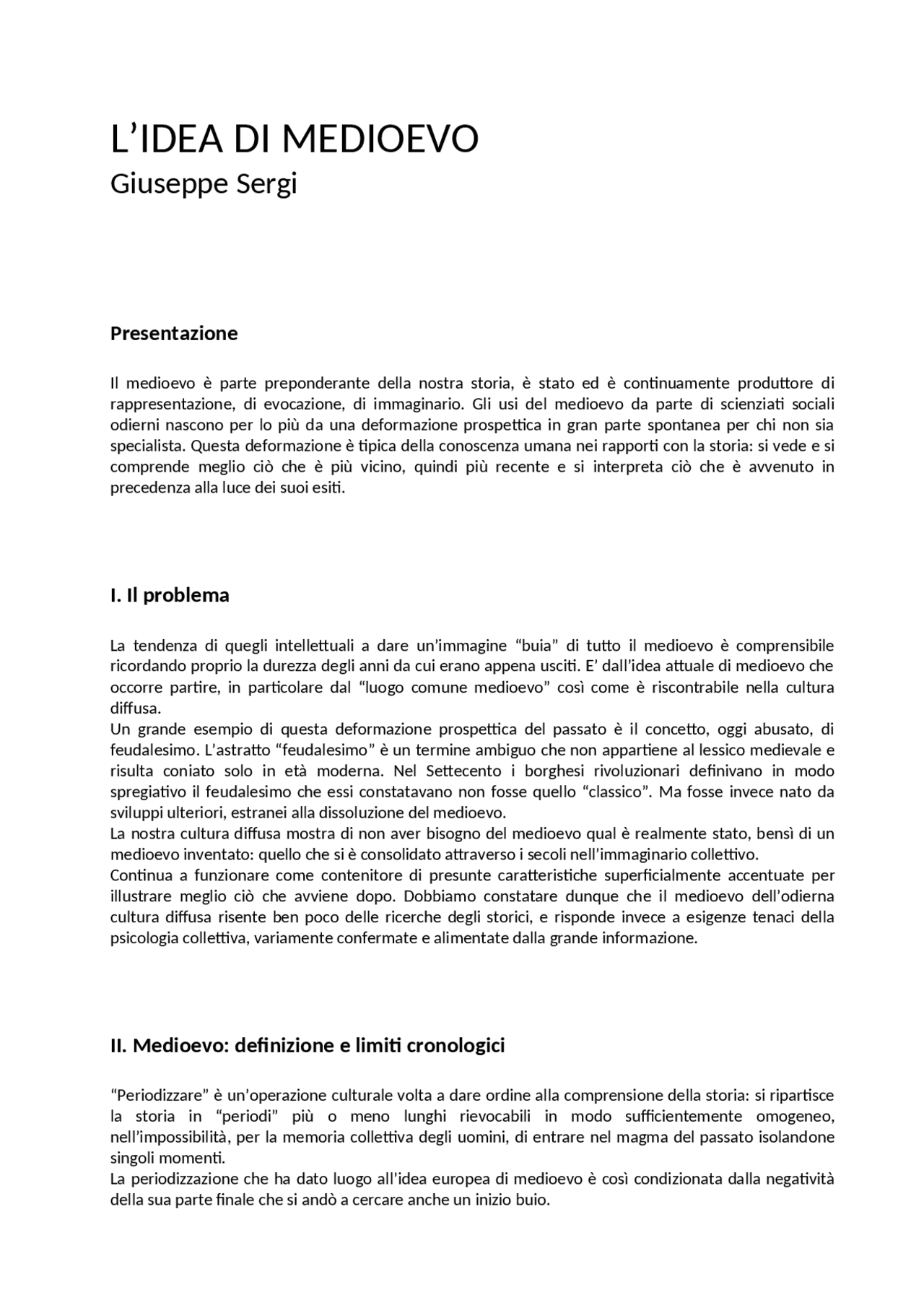 Riassunto Lidea Di Medioevo Docsity