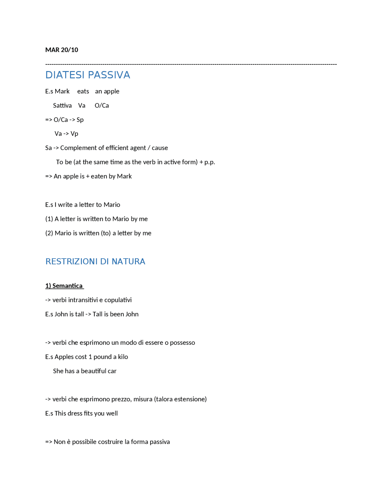 Appunti Su Diatesi Passiva Docsity