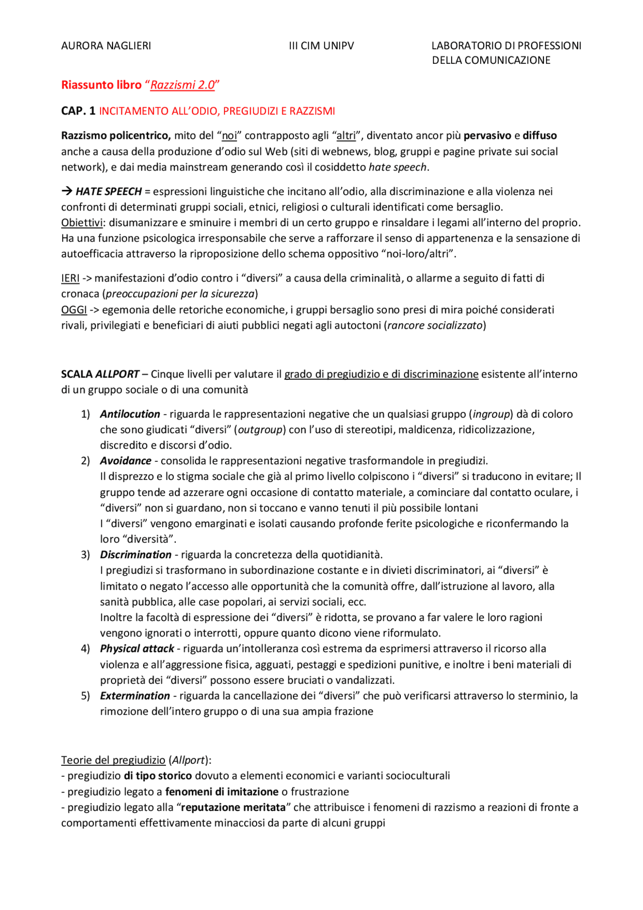 Riassunto Libro Razzismo 20 Prof Ragusa Docsity