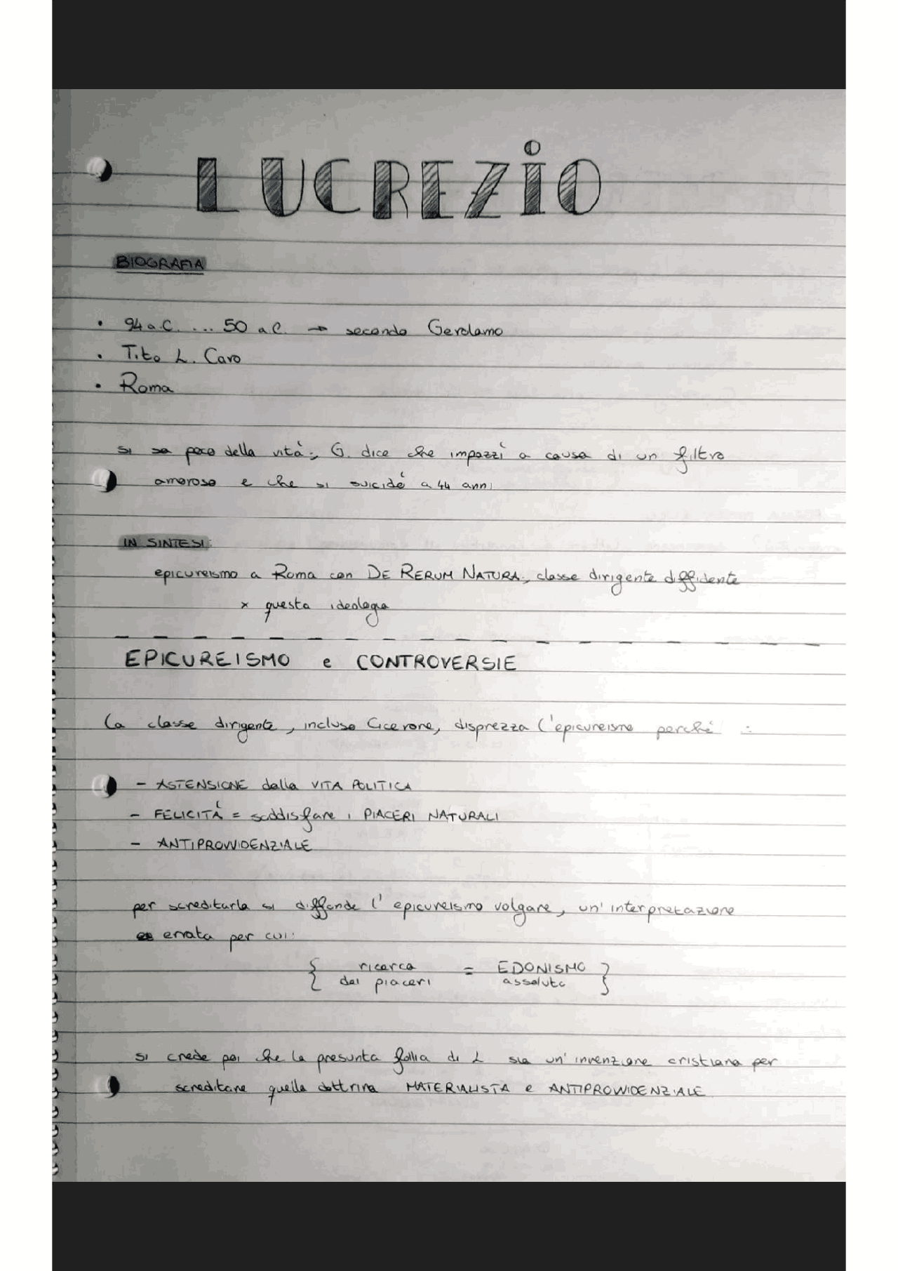 Lucrezio - letteratura latina - Docsity