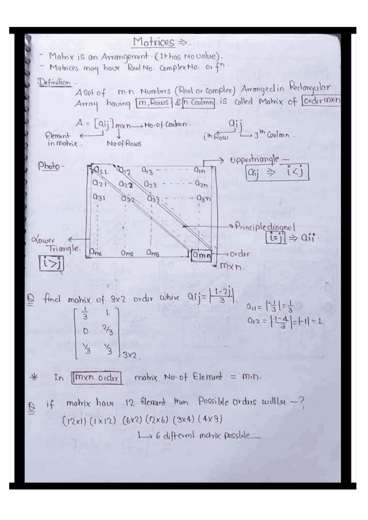Mathematics Matrix Handwritten Colorful Complete Notes Docsity
