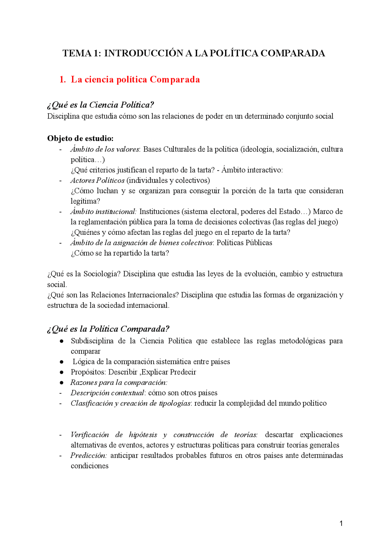 Tema 1- Política Comparada - Docsity