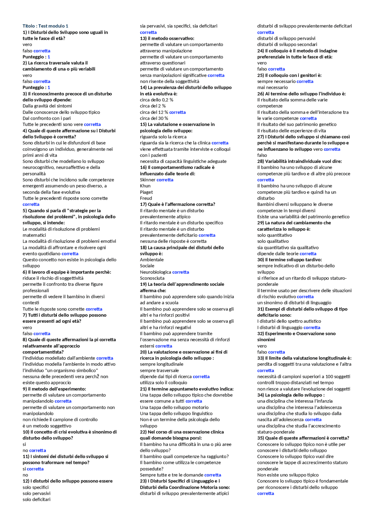 Test Allenamento Psicologia Dello Sviluppo Docsity