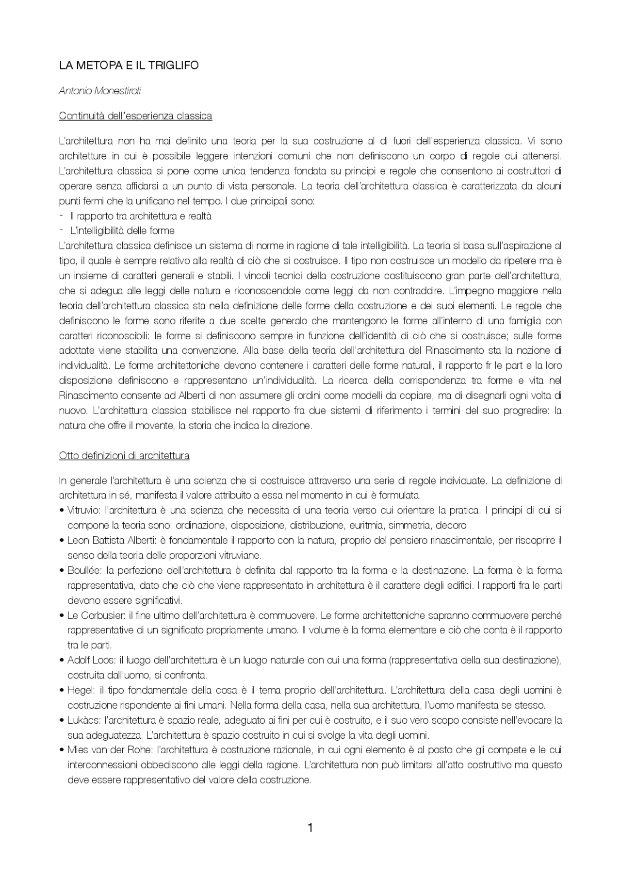 La metopa e il triglifo - riassunto del libro - Docsity