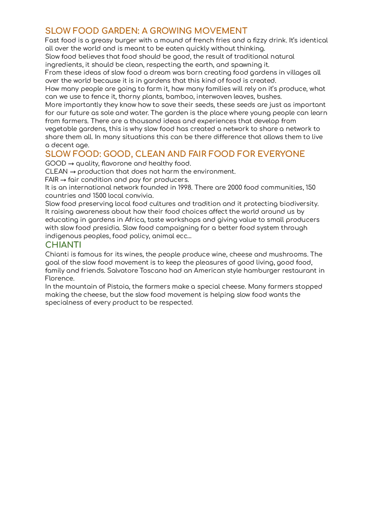 Riassunto Su Slow Food E Chianti Docsity