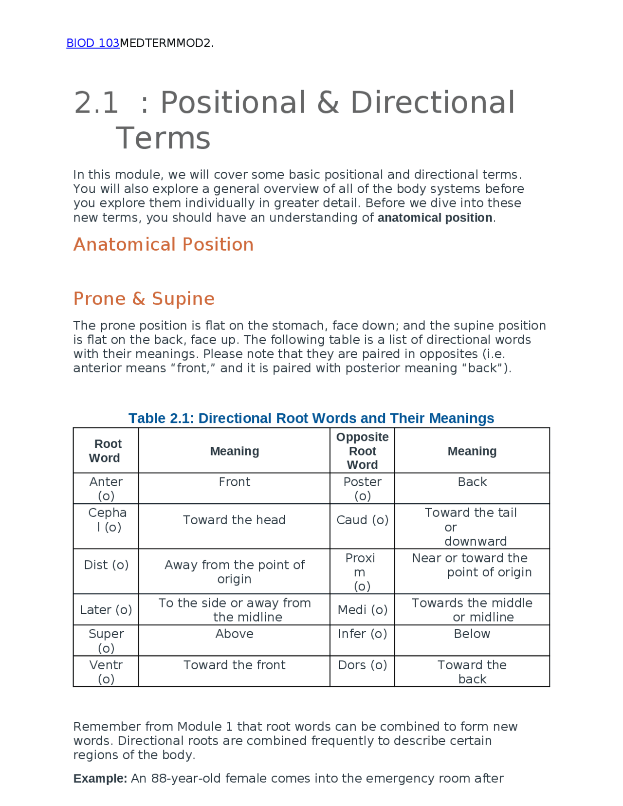 Positional & Directional Terms in Anatomy | Exams Health sciences | Docsity