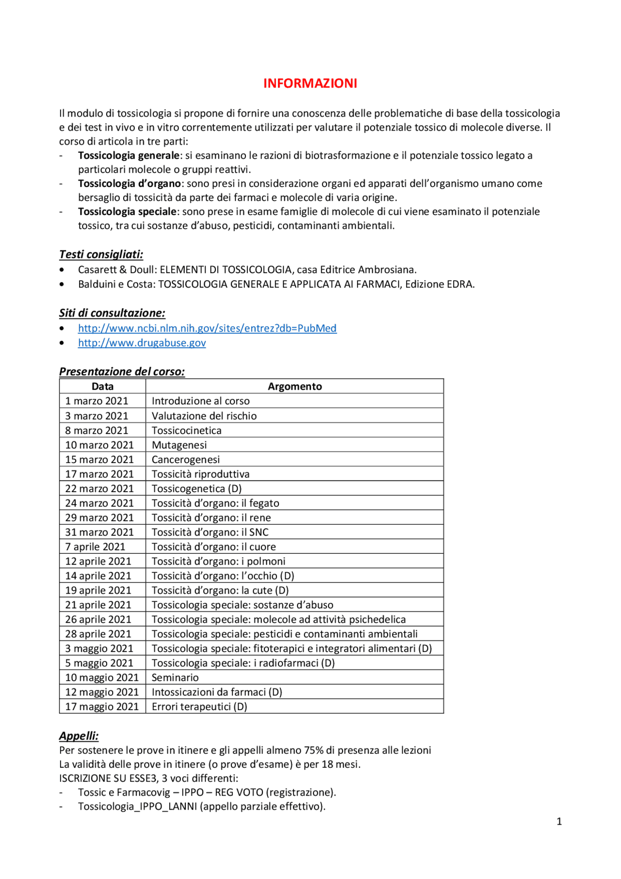 Appunti Intero Corso Di Tossicologia Prof Lanni Docsity