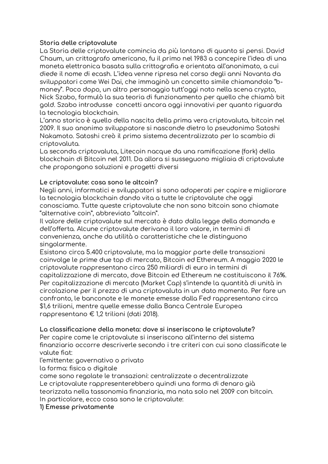 Cosa sono le cryptovalute? - Docsity