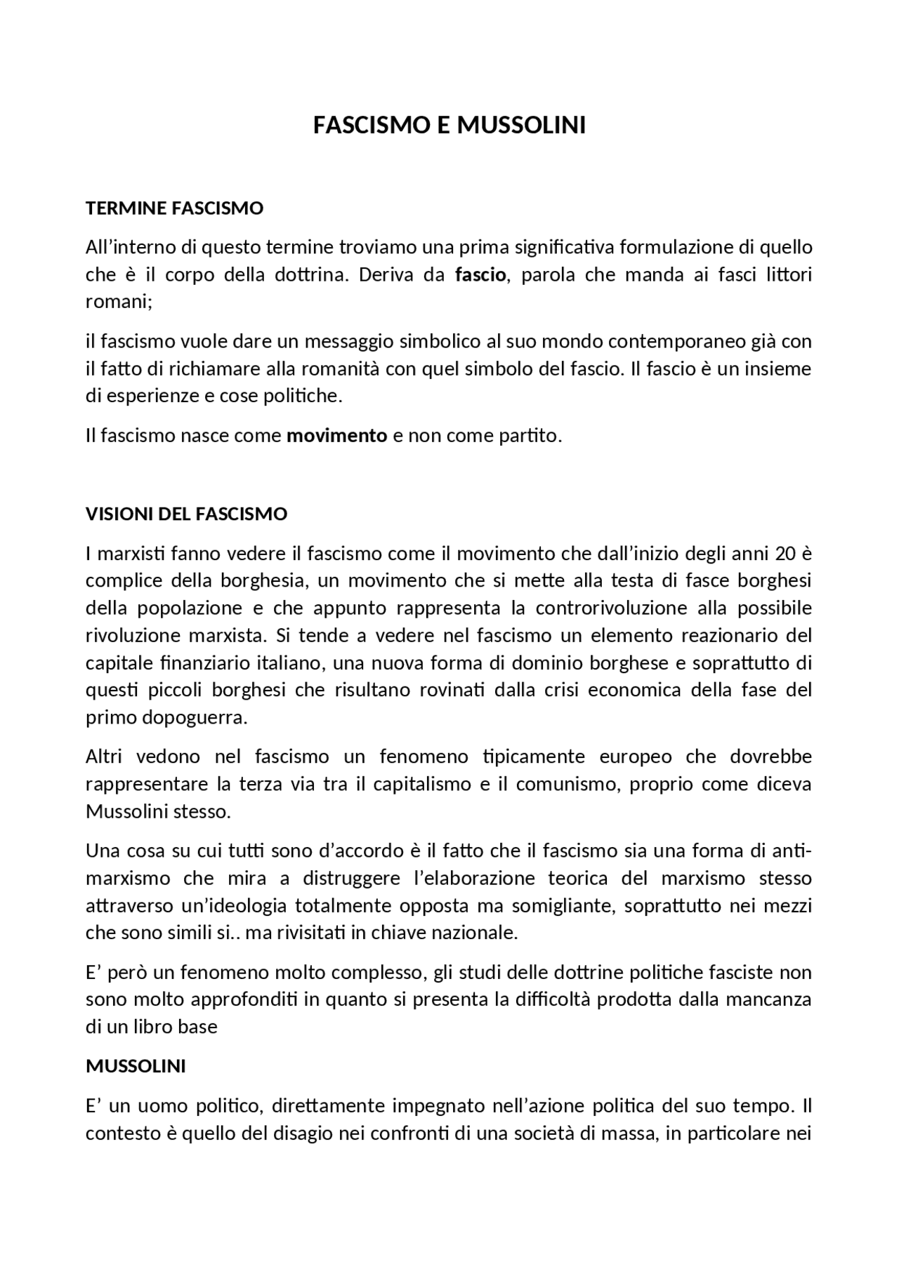 Fascismo E Mussolini Docsity