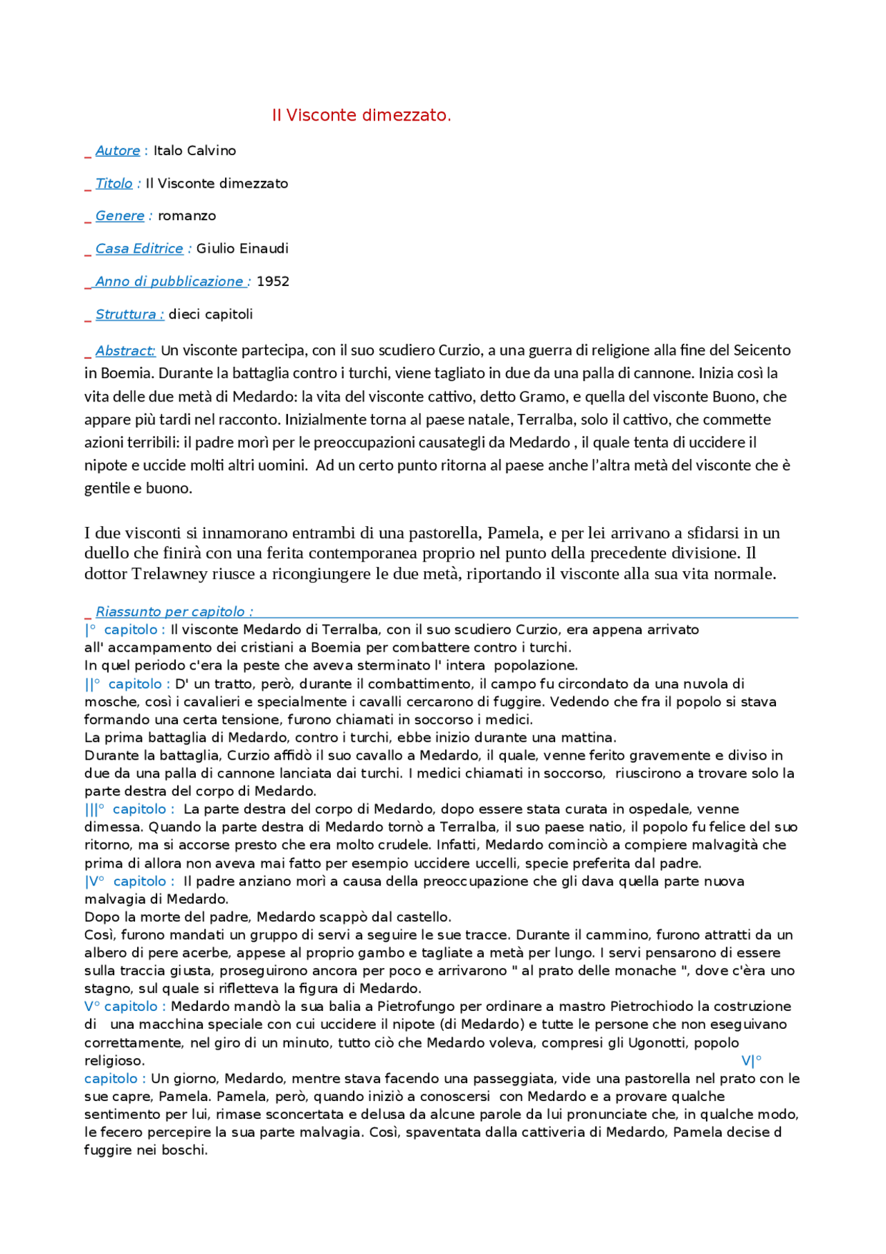 Il Visconte Dimezzato Riassunto Docsity