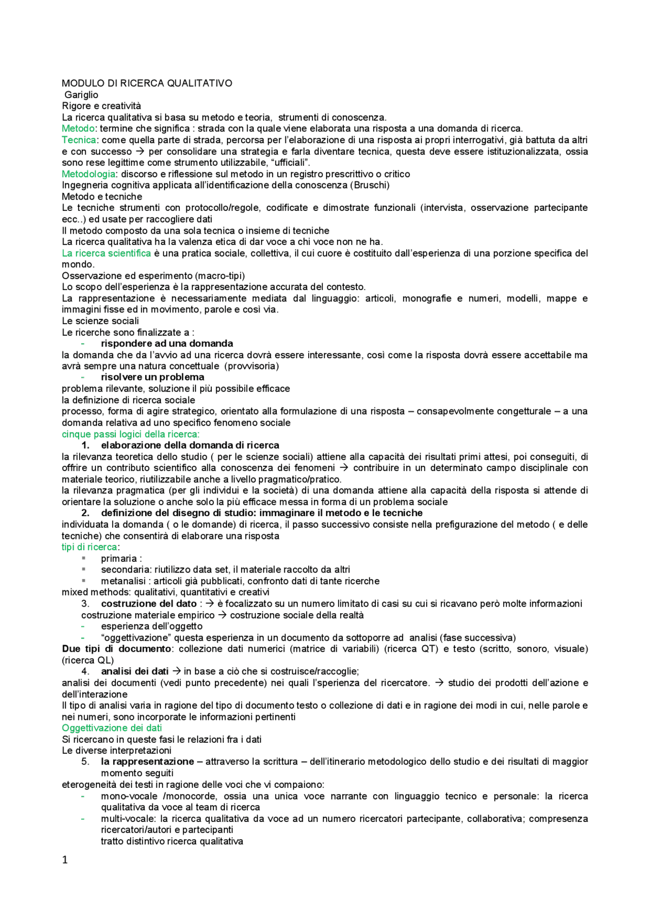 Appunti E Slide Corso Metodologia Della Ricerca Sociale Qualitativa L