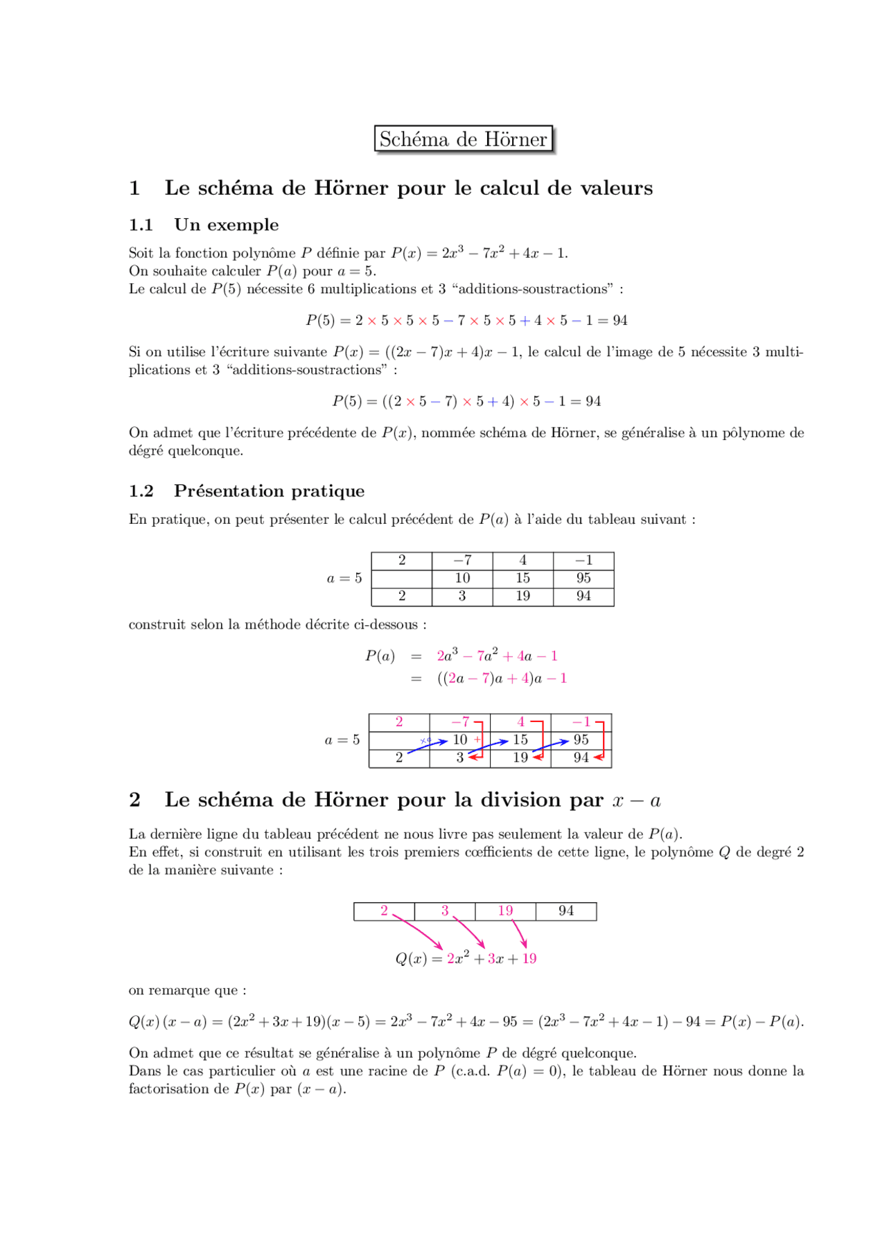 Algerbre polynome Schéma de Horner - Docsity