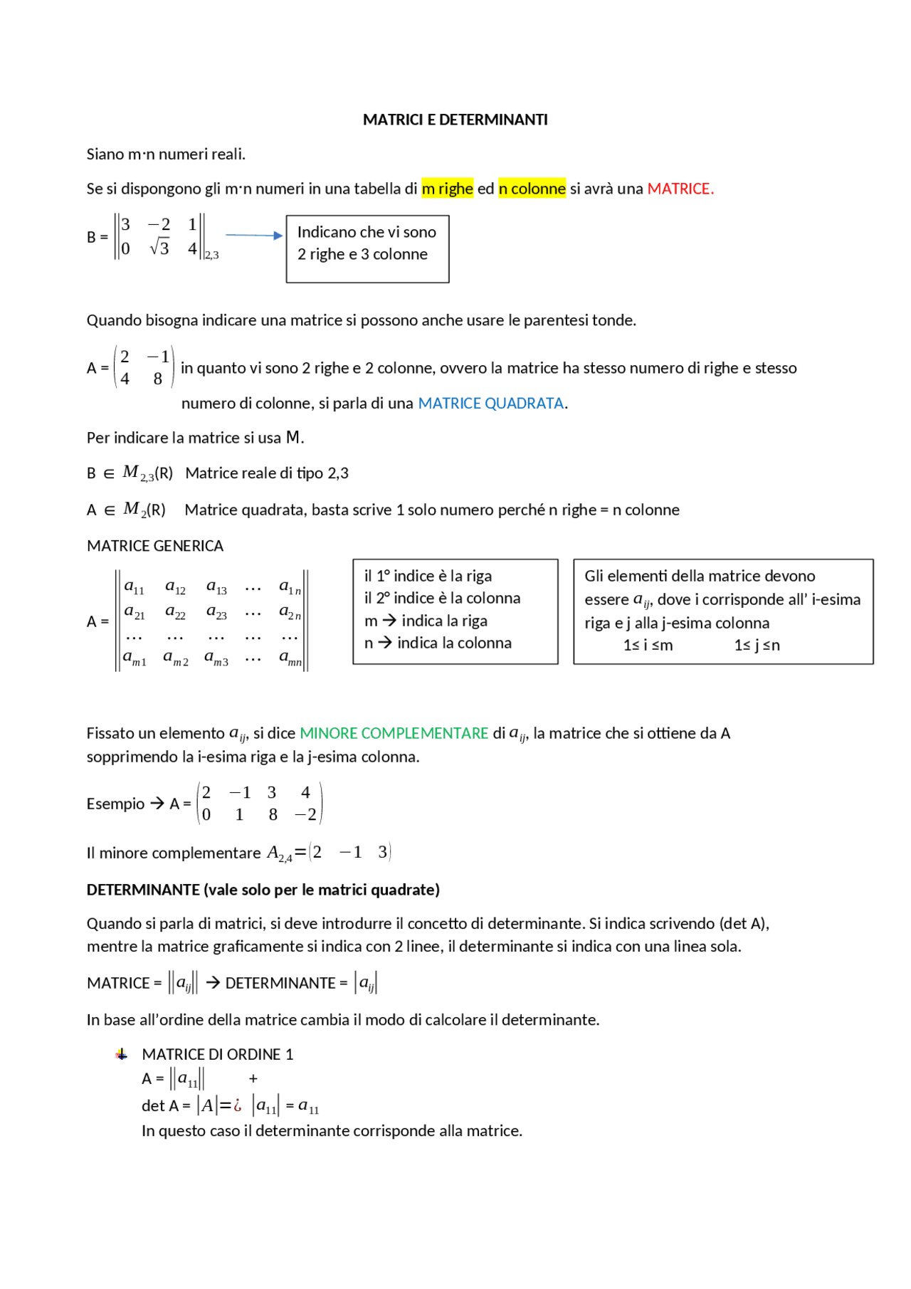 Matrici E Determinanti Docsity