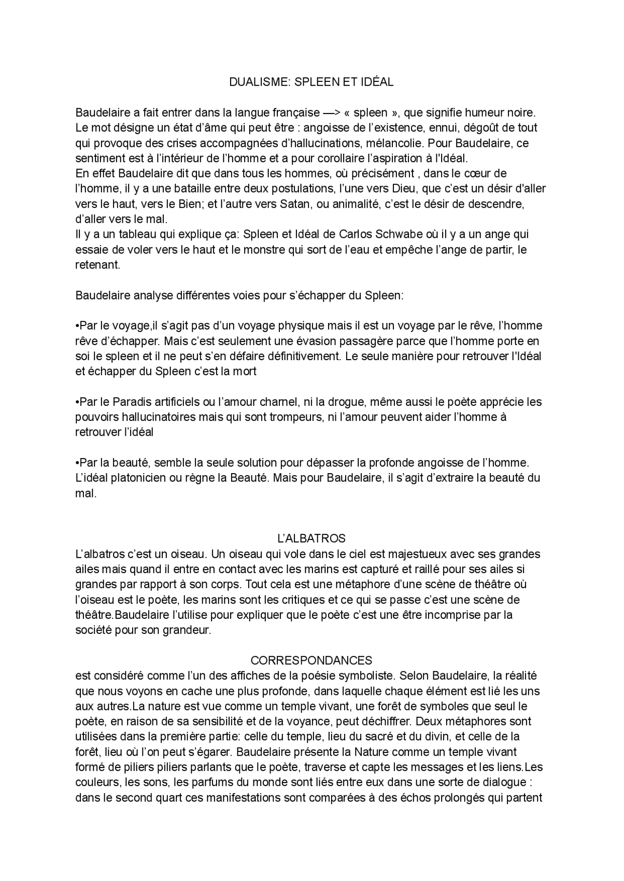 Charles Baudelaire Littérature Française Notes De Français Docsity