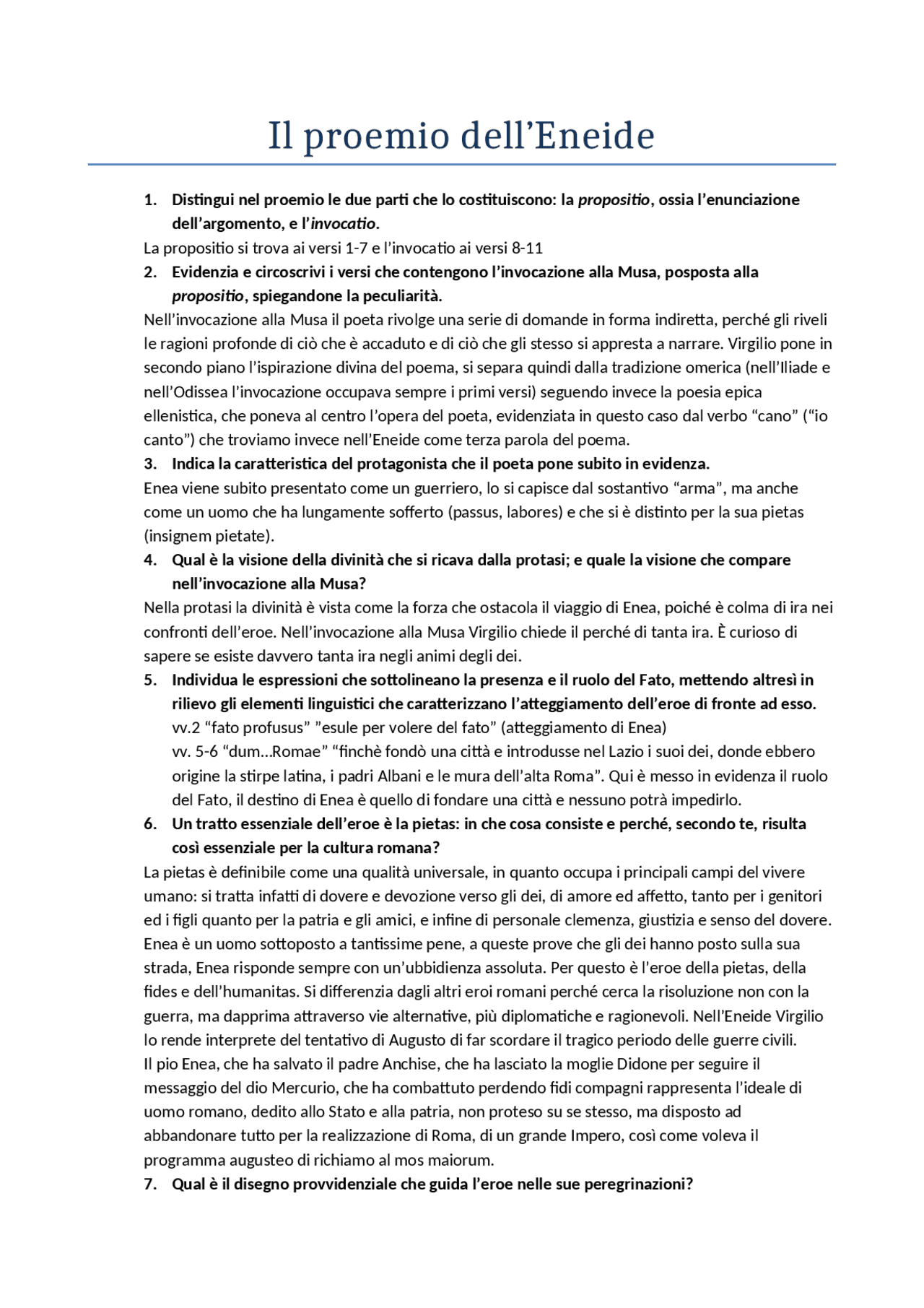 Domande Sul Proemio Delleneide Docsity