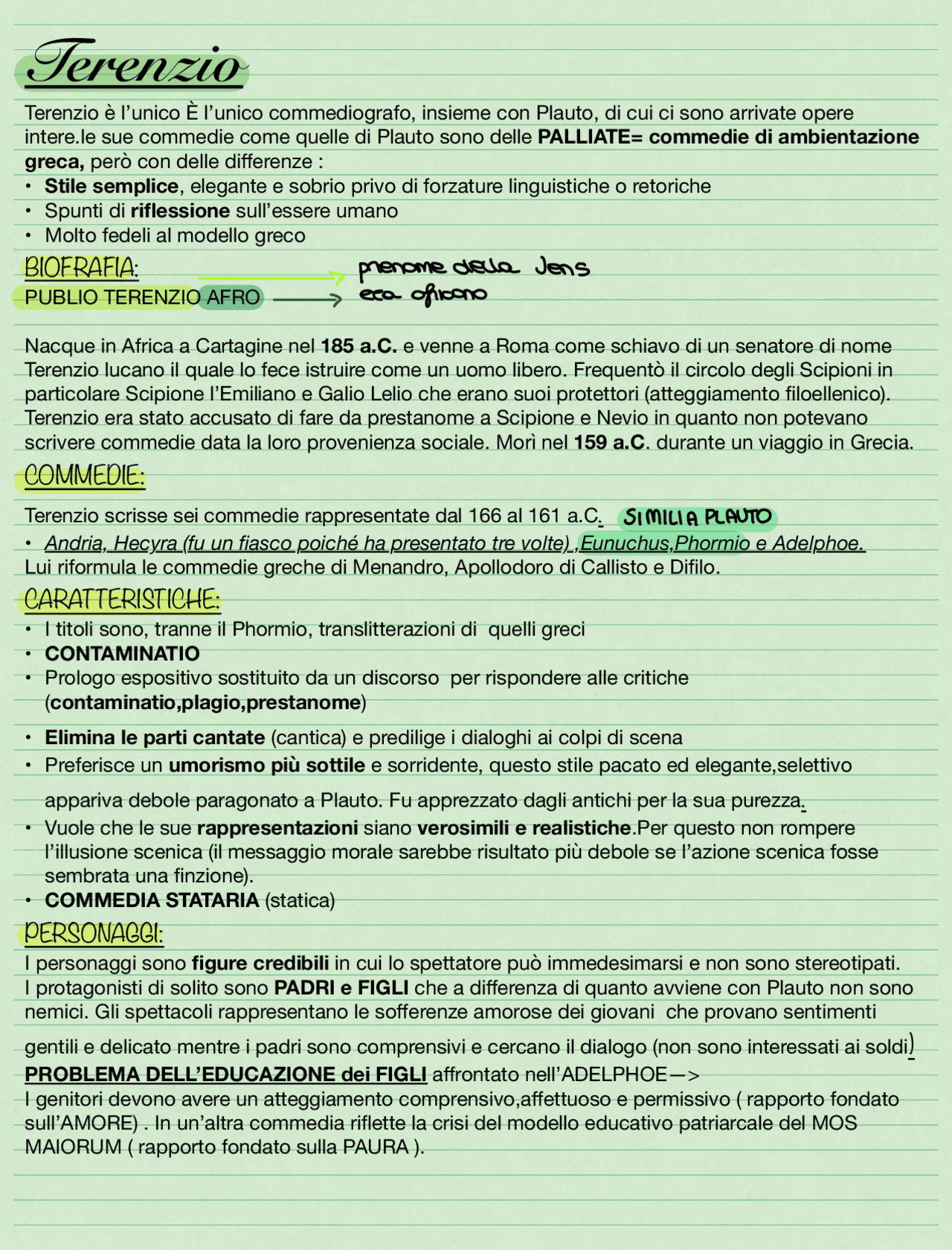 TERENZIO biografia,opere,informazioni generali - Docsity