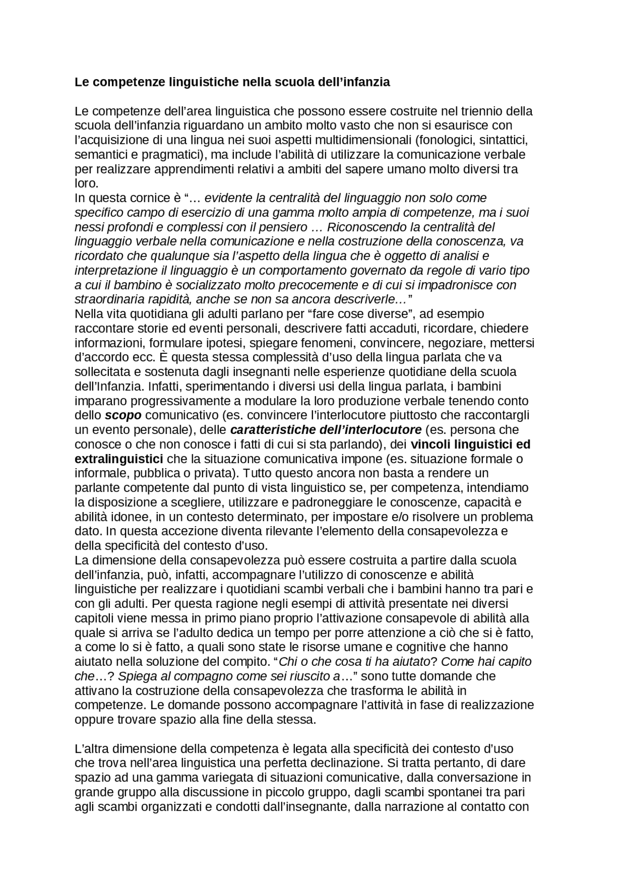 Lo Sviluppo Del Linguaggio Docsity
