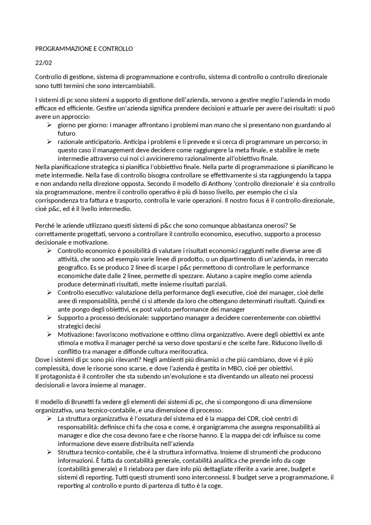 Programmazione E Controllo Modulo 1 Docsity