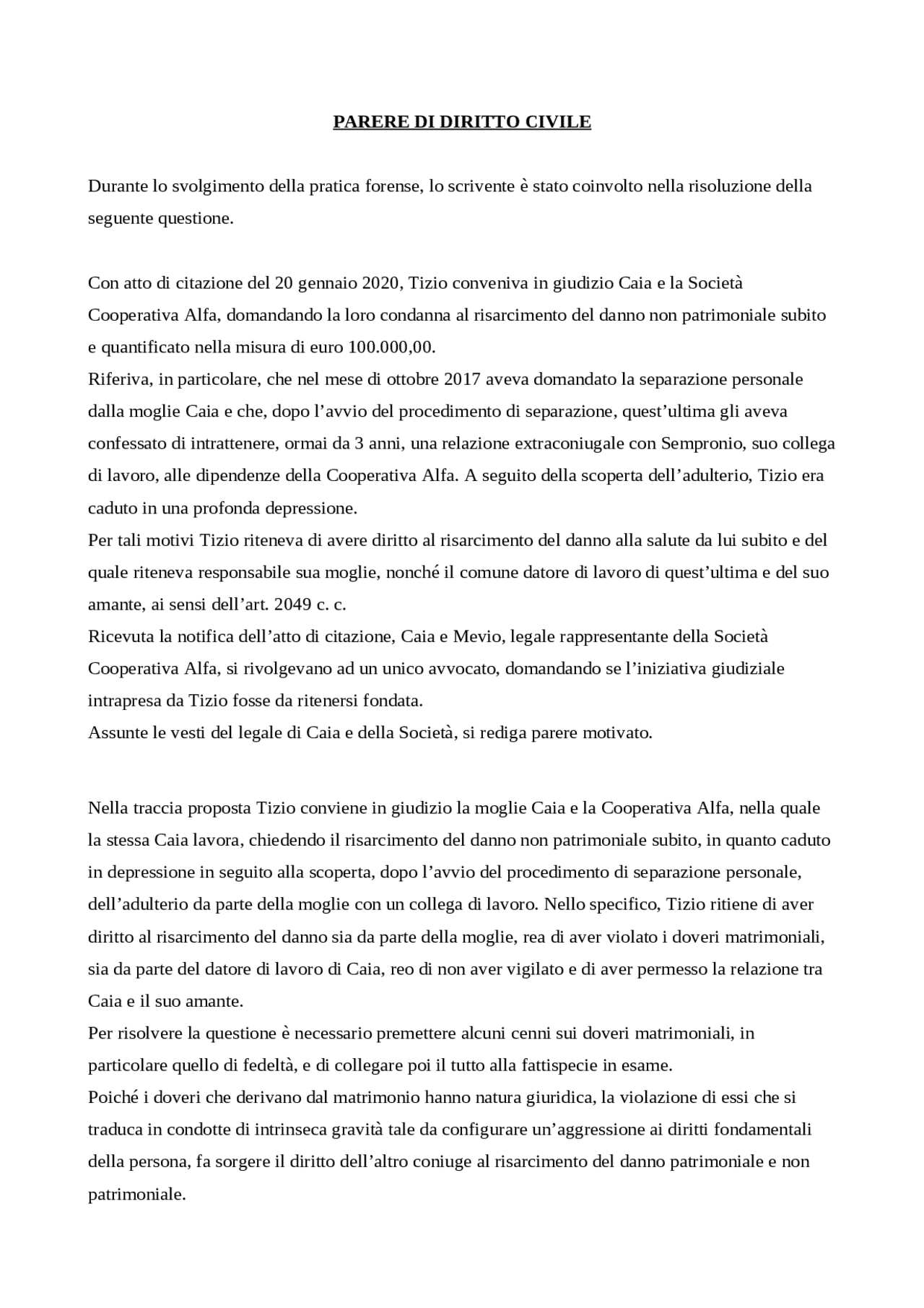 Parere Di Diritto Civile Docsity