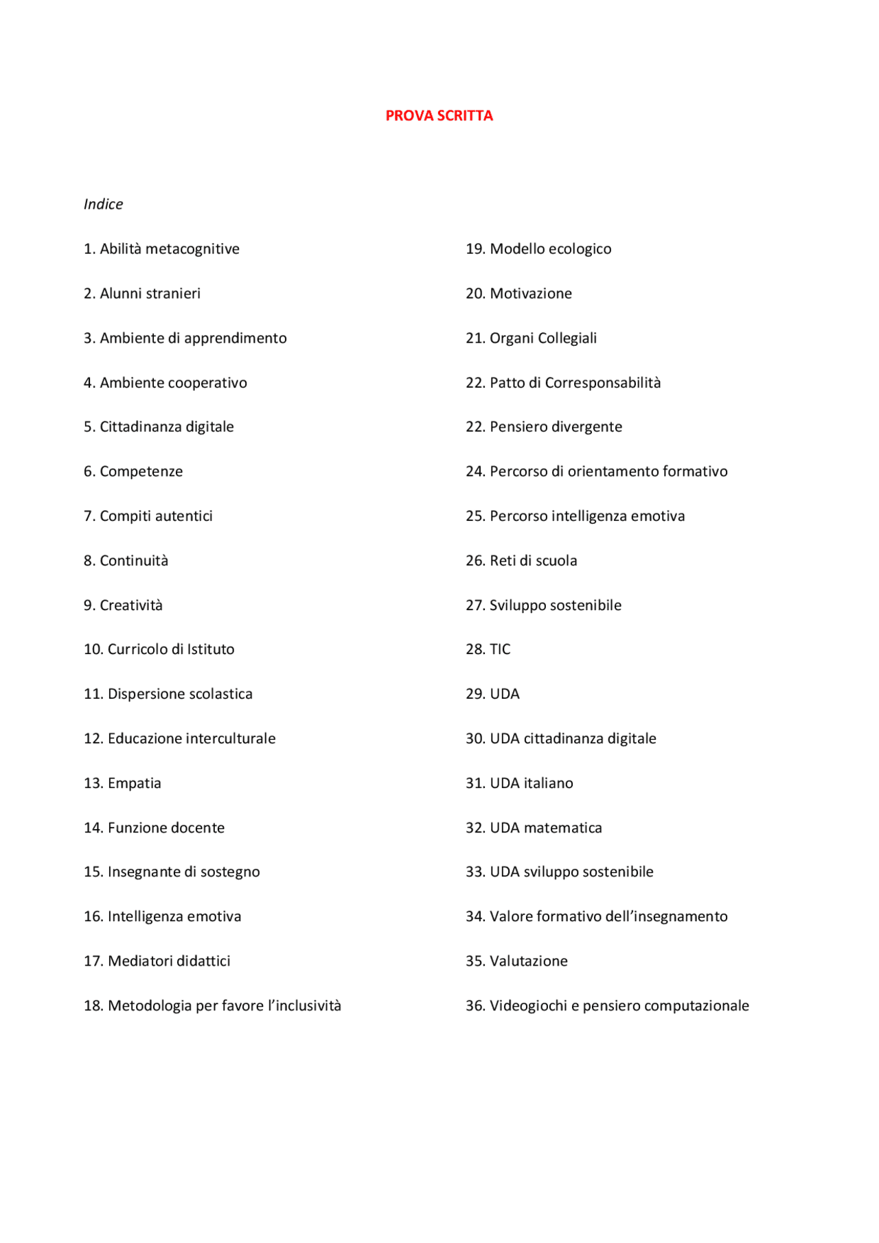 Prove Scritte Per Tfa Sostegno Docsity