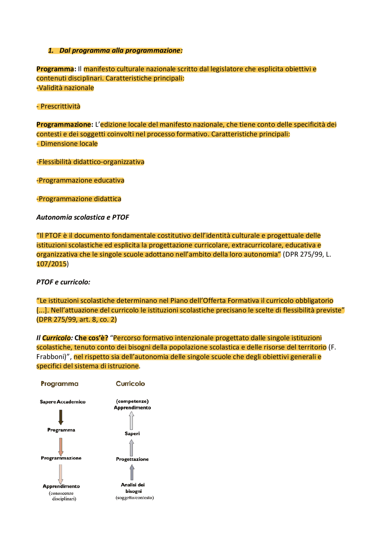 Riassunto schematico:curricolo - Docsity