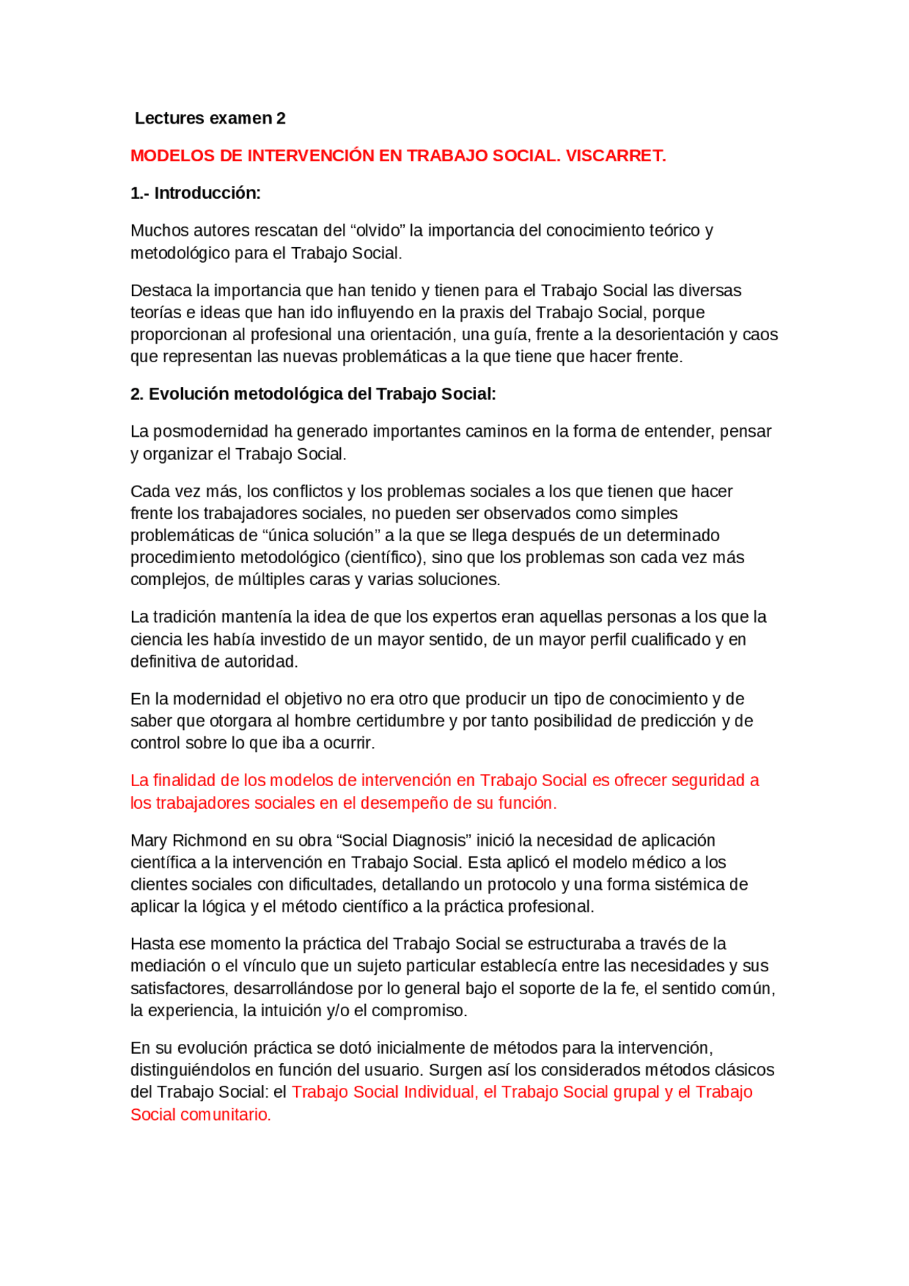 Resum Lectures De Treball Social Individual I Familiar Examen 2 Docsity