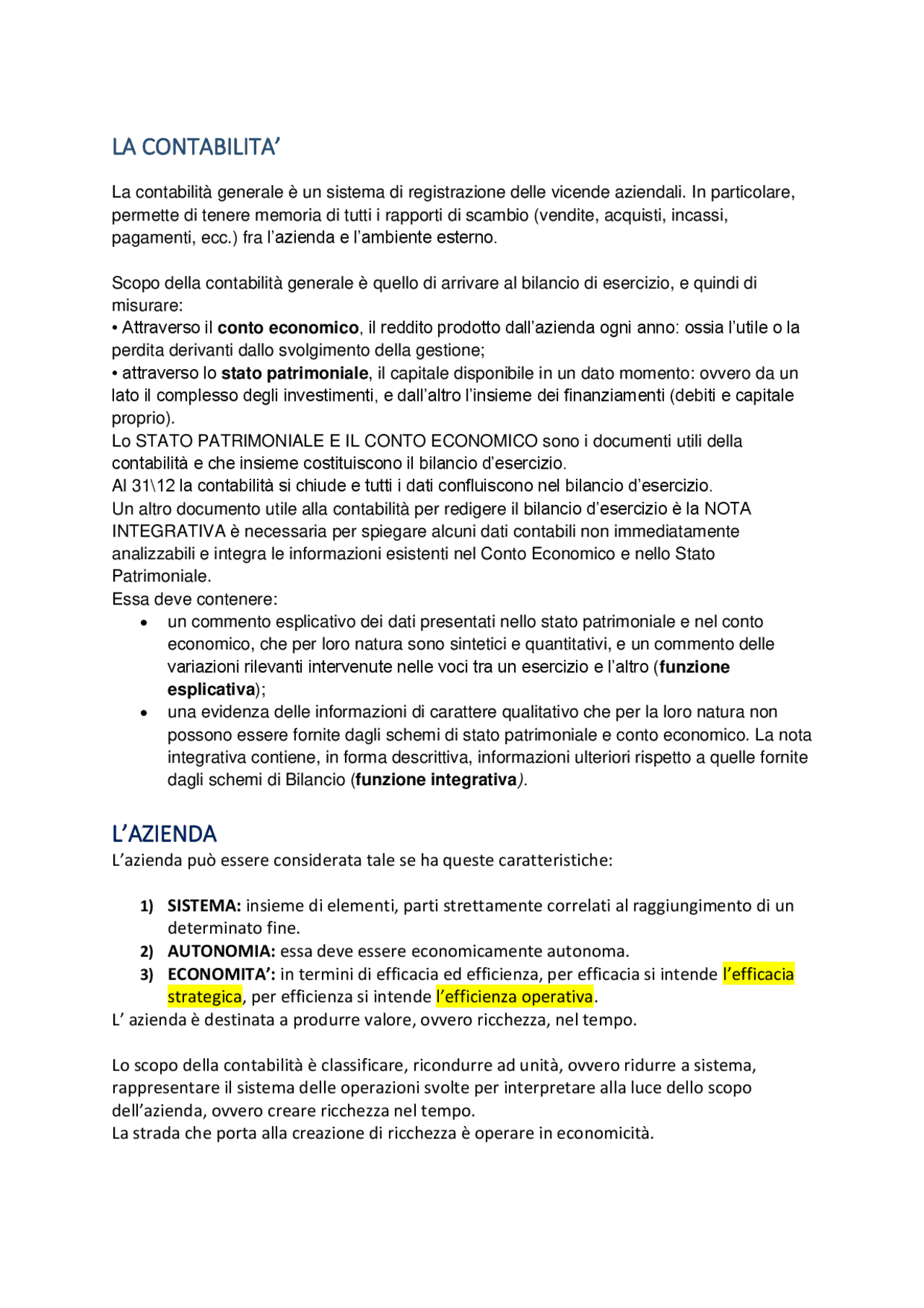 Appunti teorici contabilità e bilancio - Docsity