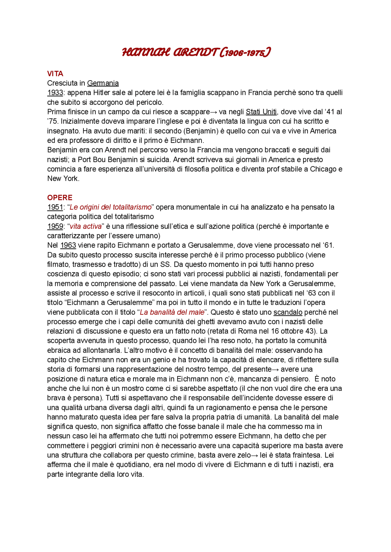 Appunti Sulla Arendt Docsity