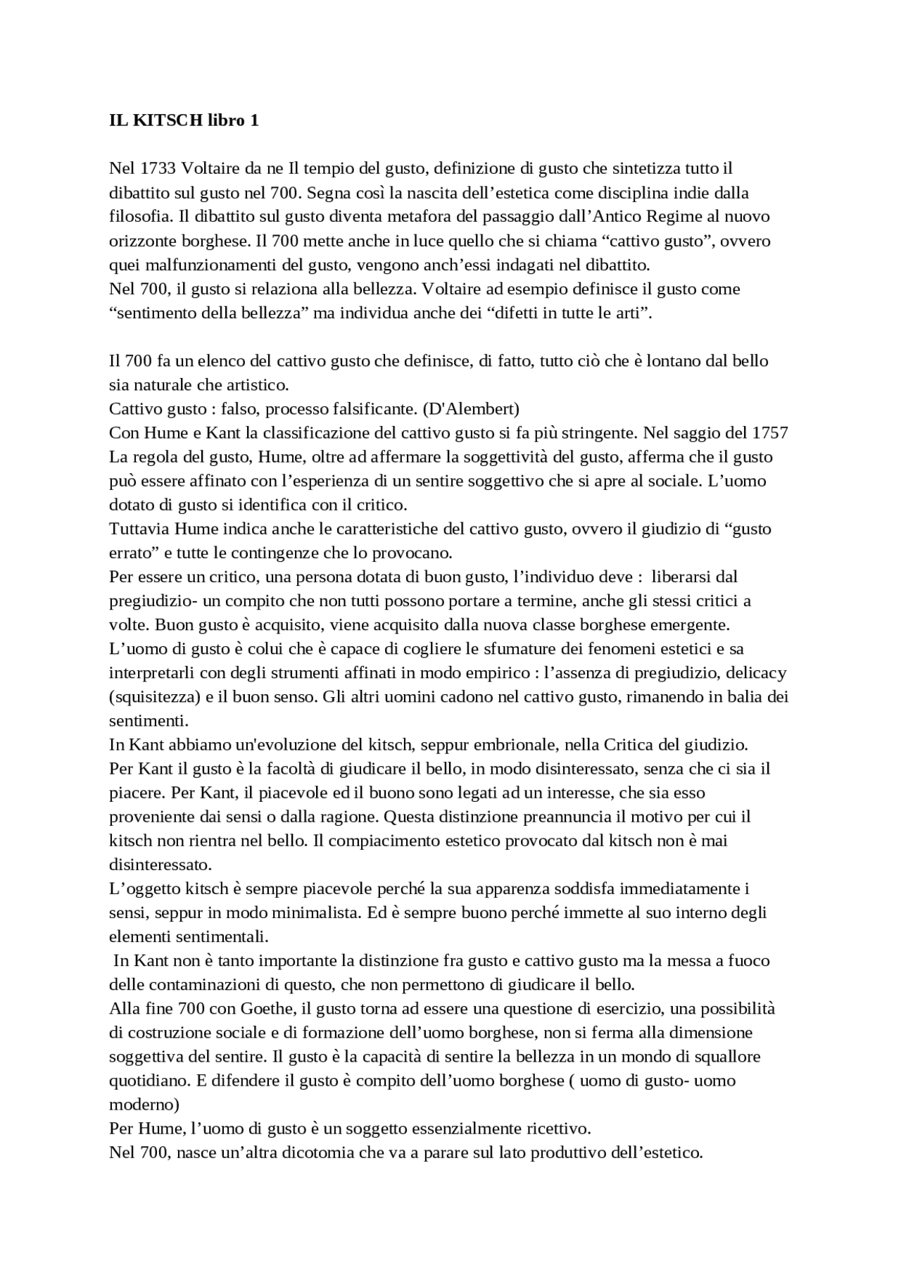 Il Kitsch Riassunto Libro Docsity