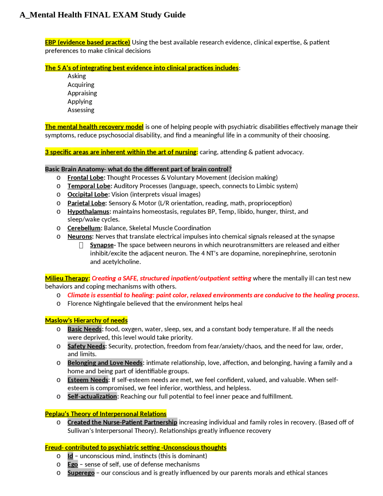 A_Mental Health FINAL EXAM Study Guide Graded A+ - Docsity