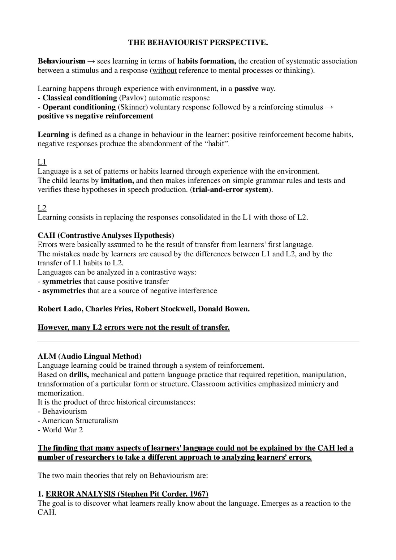 Teorie Dellapprendimento Theories Of Language Learning Docsity