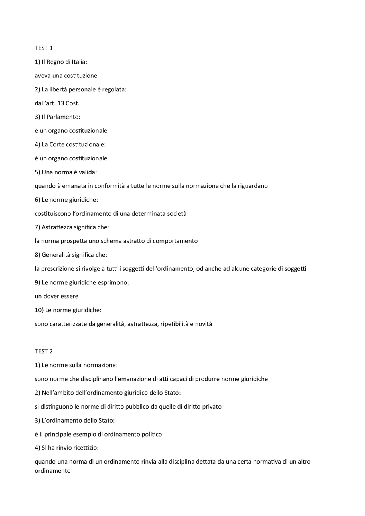 Diritto Pubblico Quiz Docsity