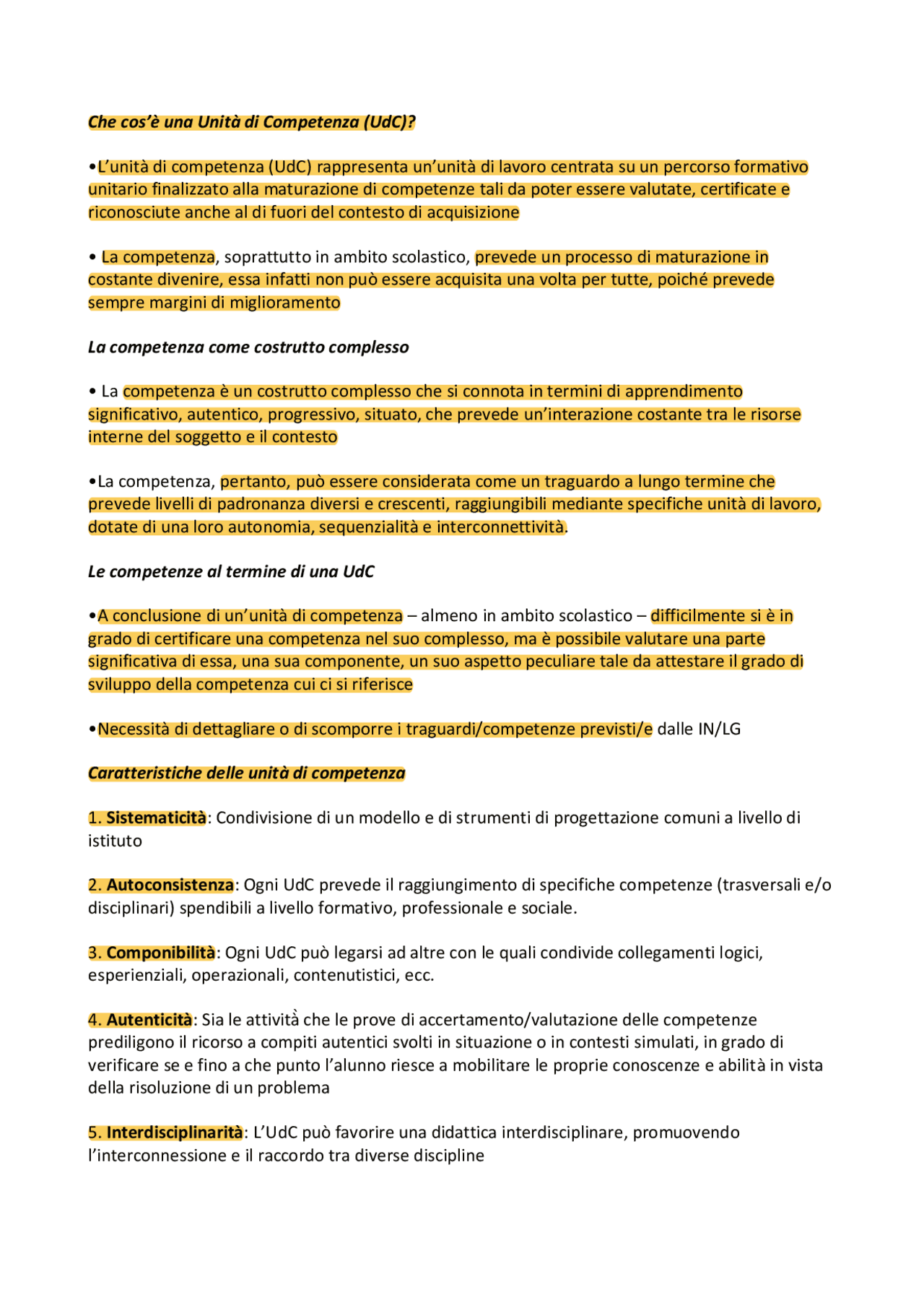 Schema su udc e curricolo - Docsity