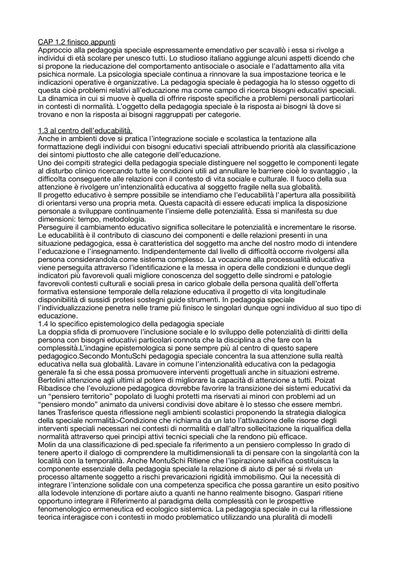 Riassunto Di Alcuni Capitoli Di Inclusione Educativa Docsity
