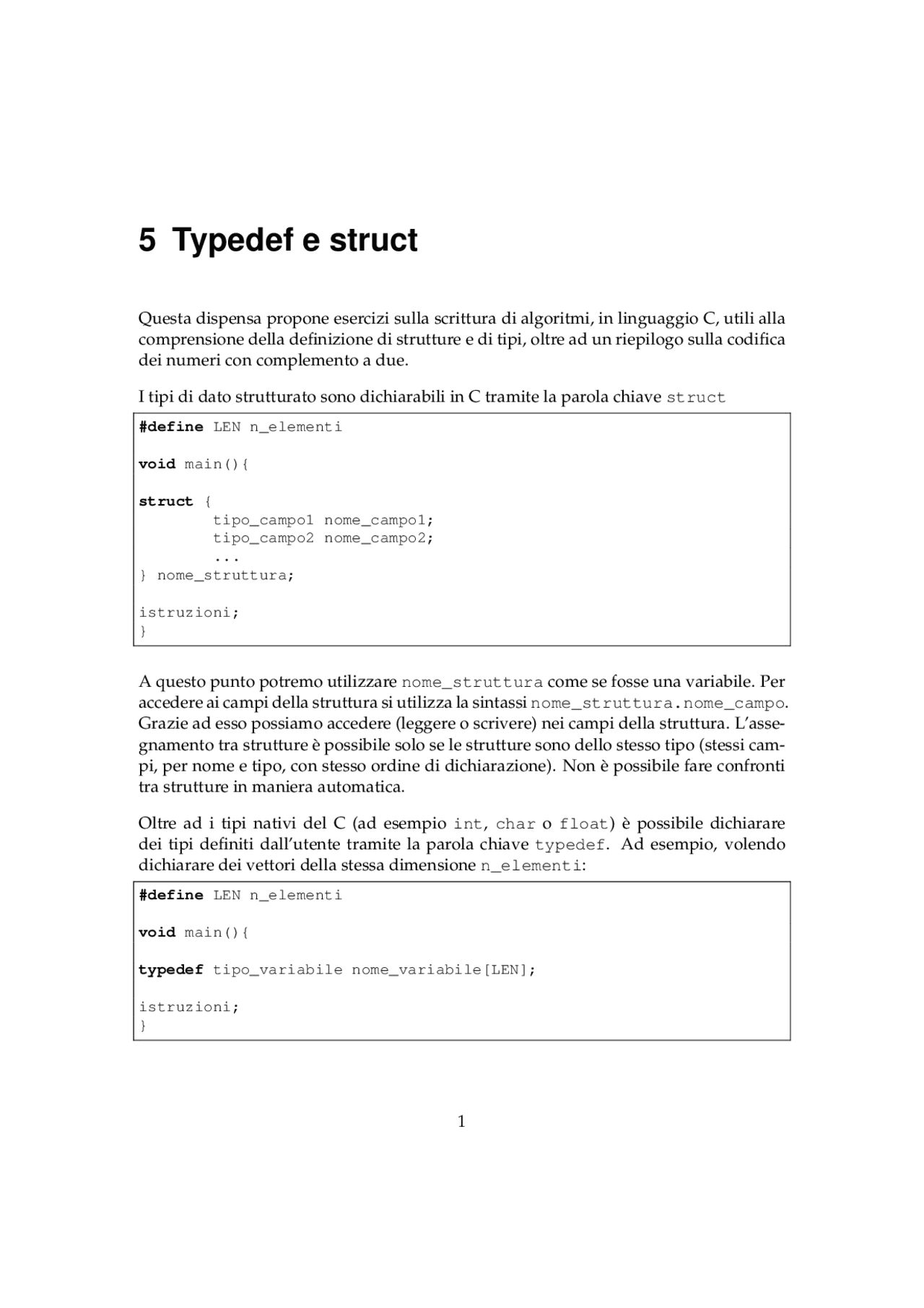 Esercizi di informatica B su Typedef e struct con soluzioni | Esercizi ...