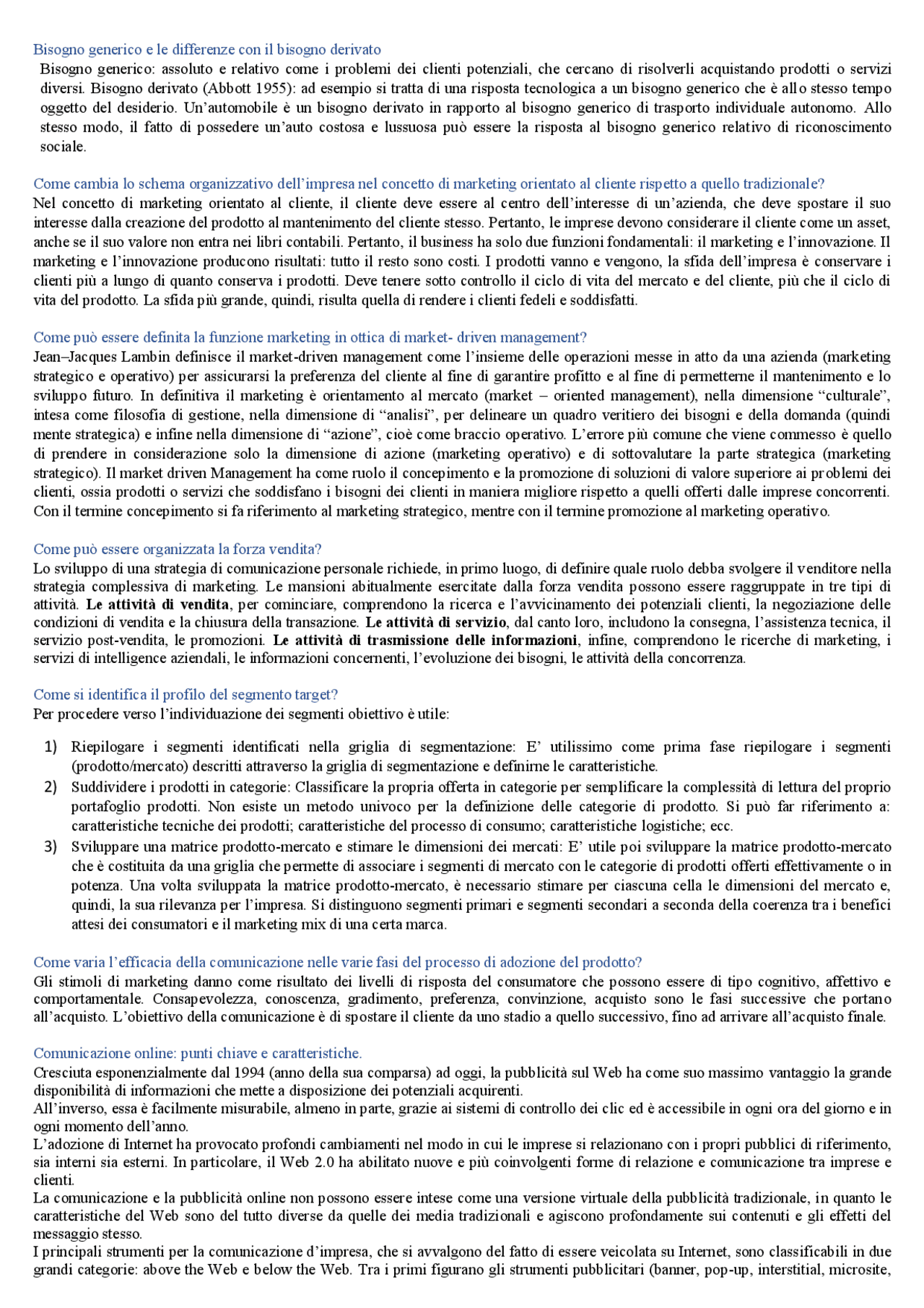 Marketing Domande Chiuse E Aperte Economia Ecampus Docsity