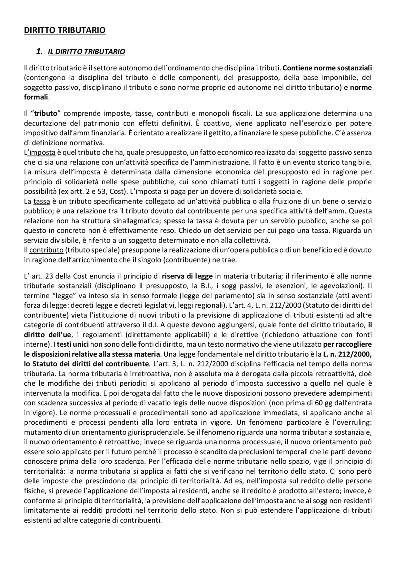 Diritto Tributario Unimercatorum Sintesi Completa Docsity